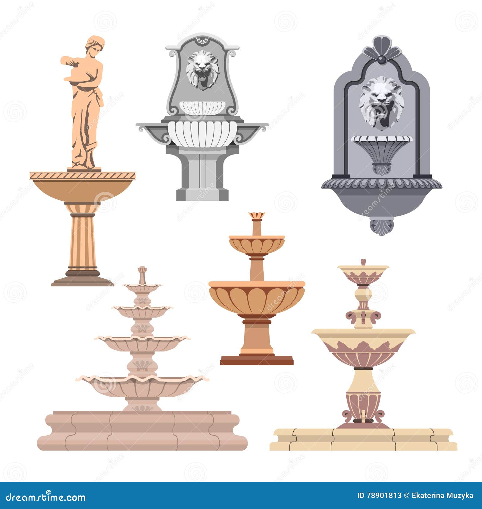 Vector Set of Different Fountains. Design Elements and Icons Stock ...