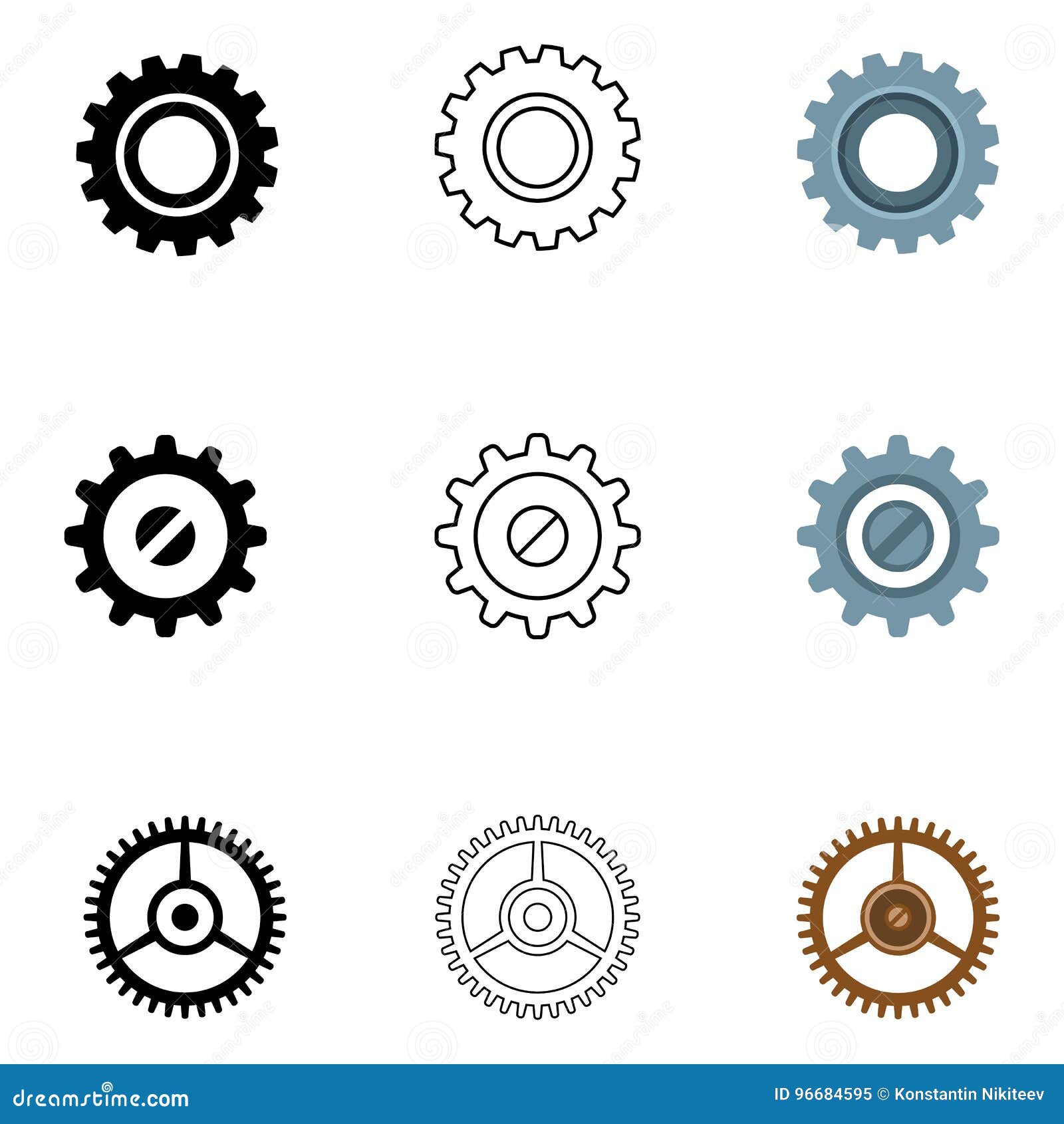 Vector Set of Different Gear Icons. Stock Vector - Illustration of ...