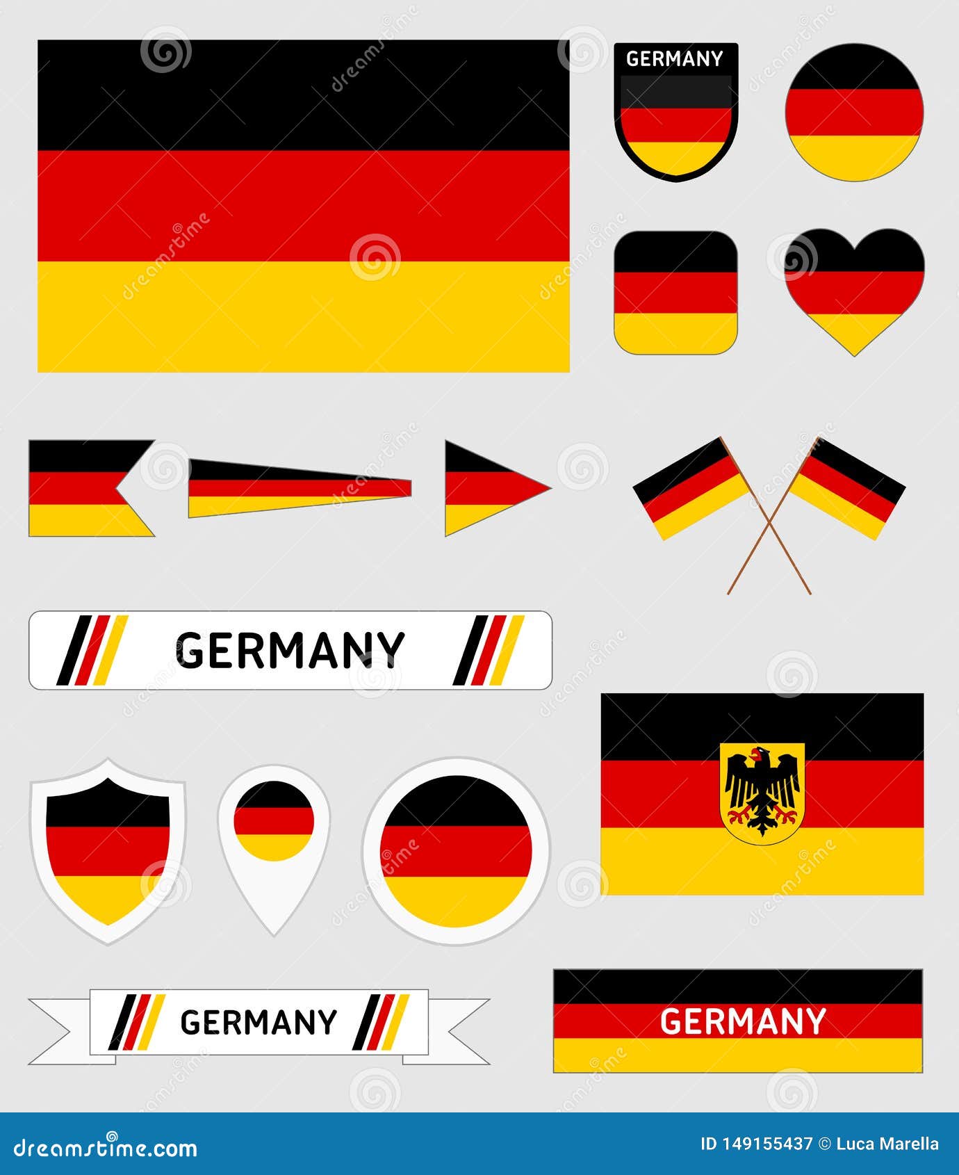 Vector Set of 16 Different German Flag Related Illustrations Stock ...