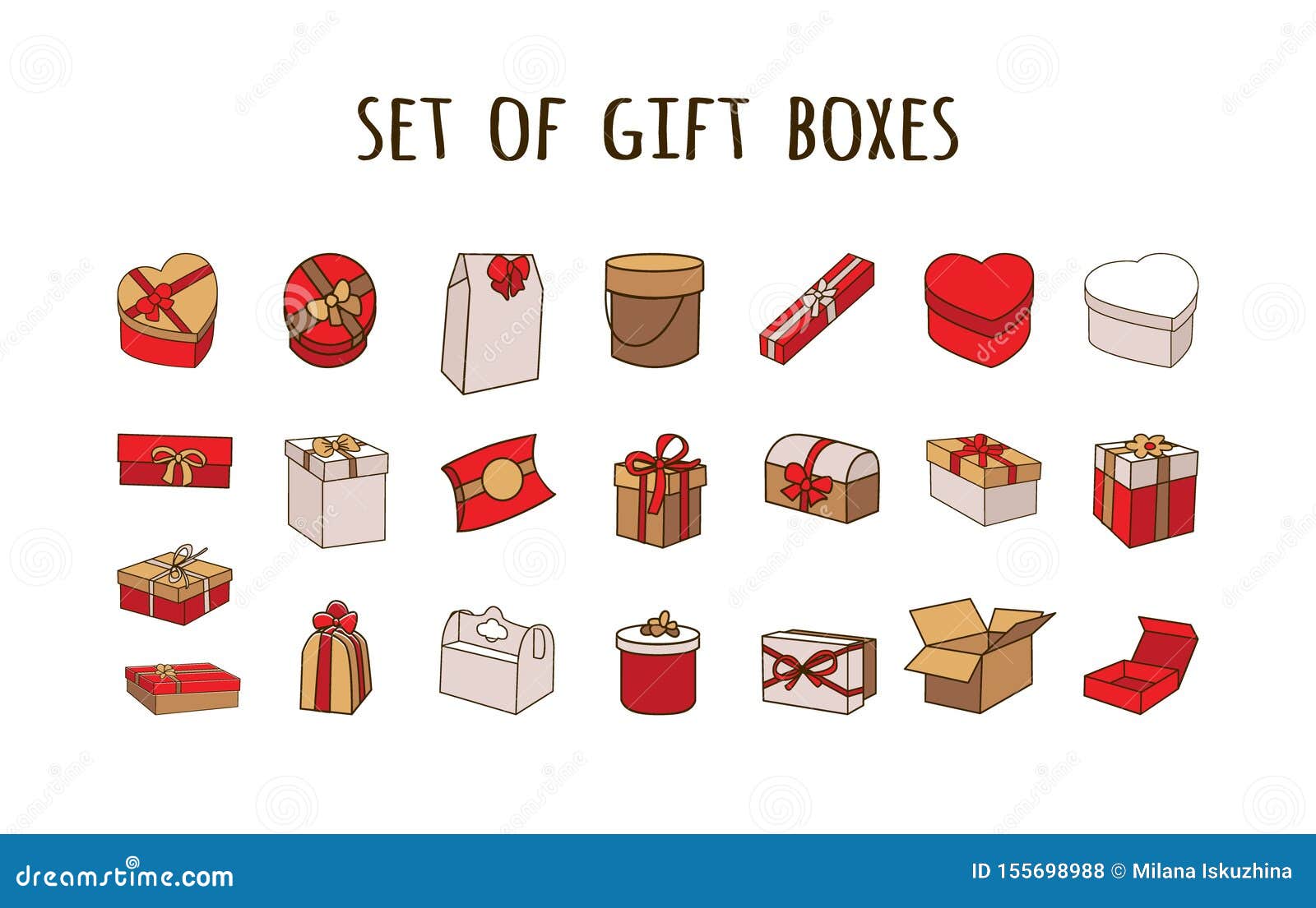 Vector Set of Different Gift Boxes. Stock Vector - Illustration of ...