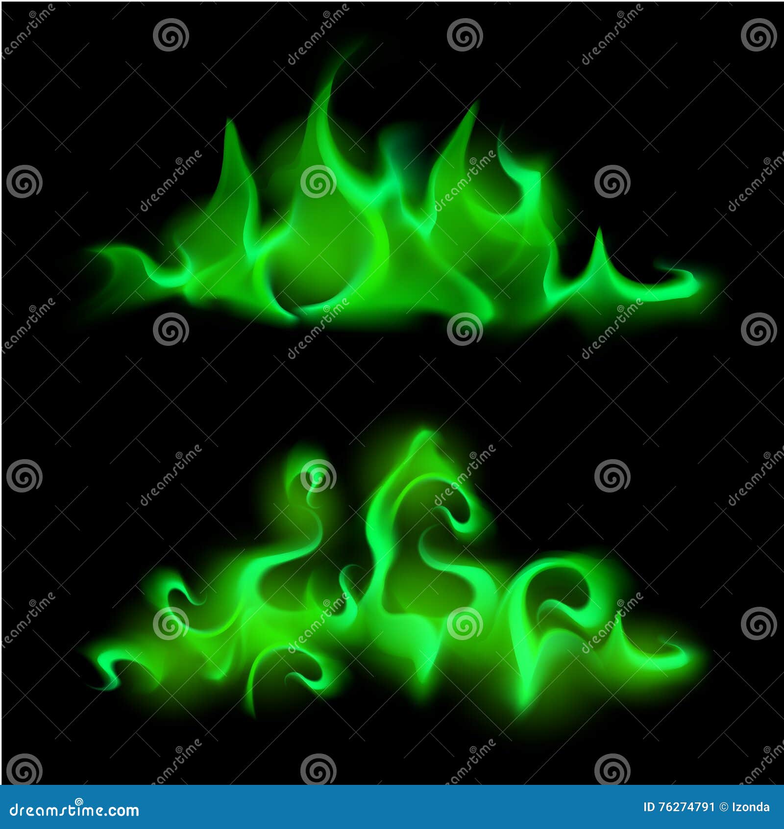 Vector Set of Different Green Fire Flame Bonfire Isolated Stock Vector ...