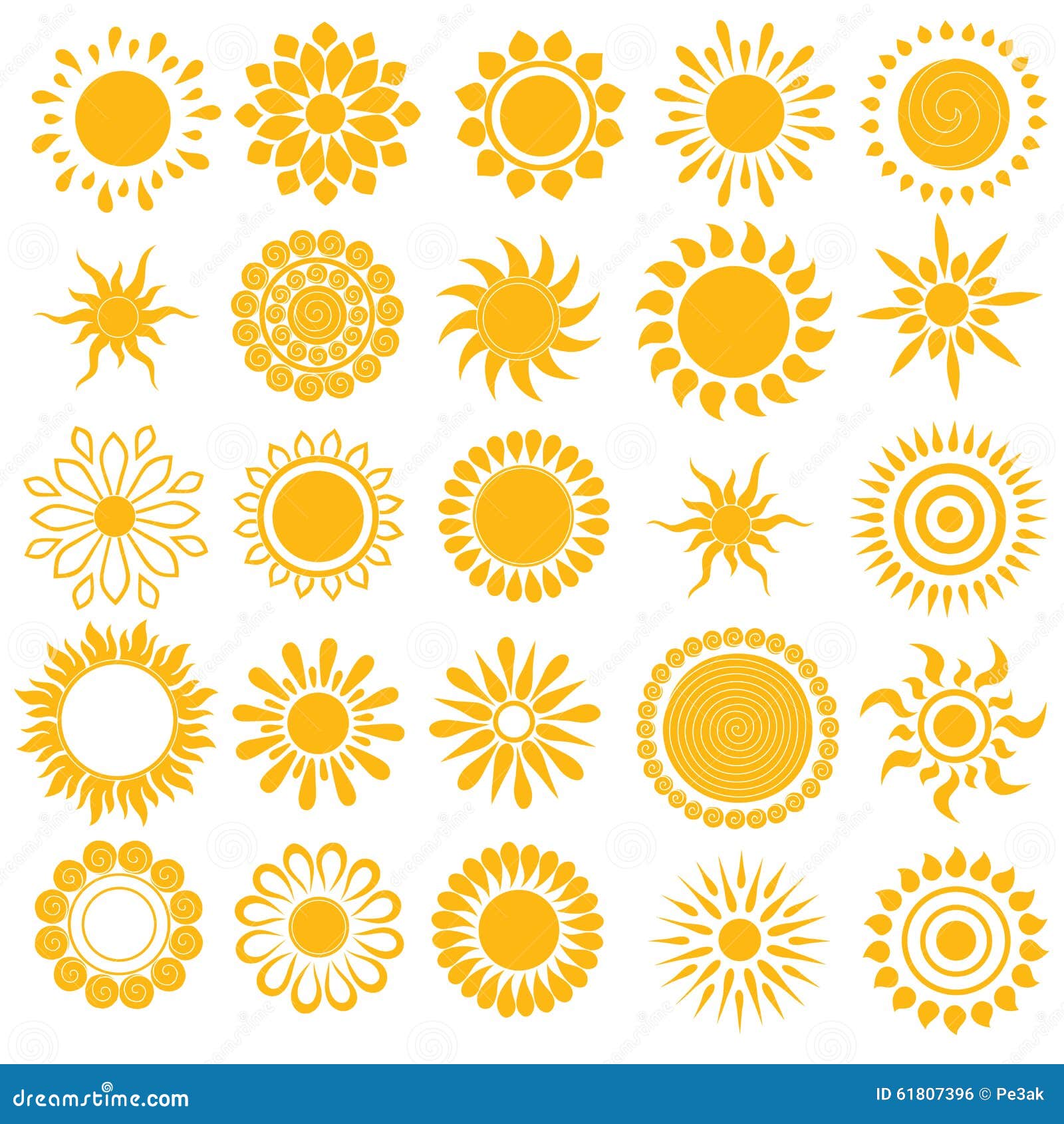 Vector Set of Different Hand Drawn Suns. . Stock Vector - Illustration ...