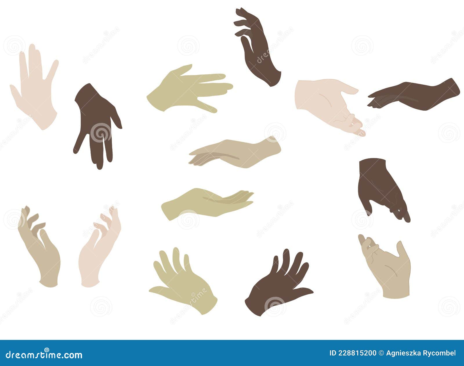 Vector Set of Different Hand Gestures with Variety of Skin Color ...