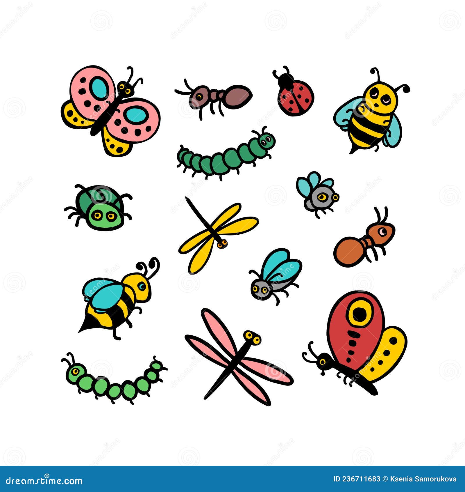 Vector Set of Different Insects in Simple Children Style Stock Vector ...