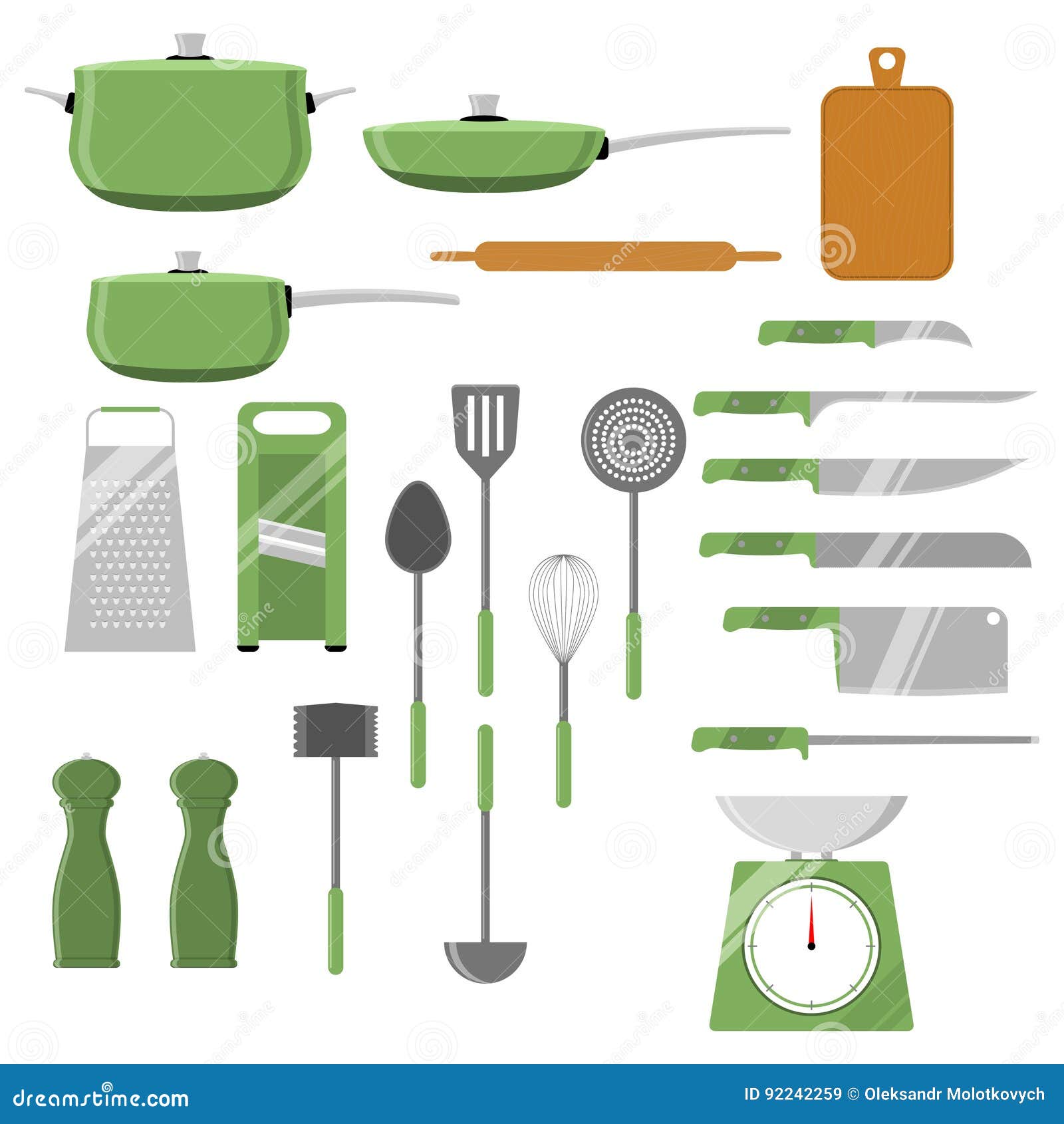 Vector Set of Different Kitchen Utensils and Tools. Isolated on White ...