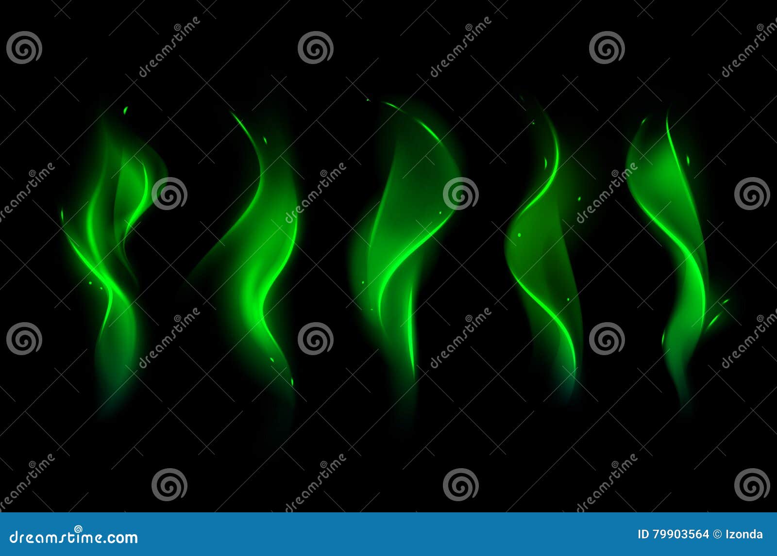 Vector Set of Different Magic Green Fire Flame Stock Vector ...