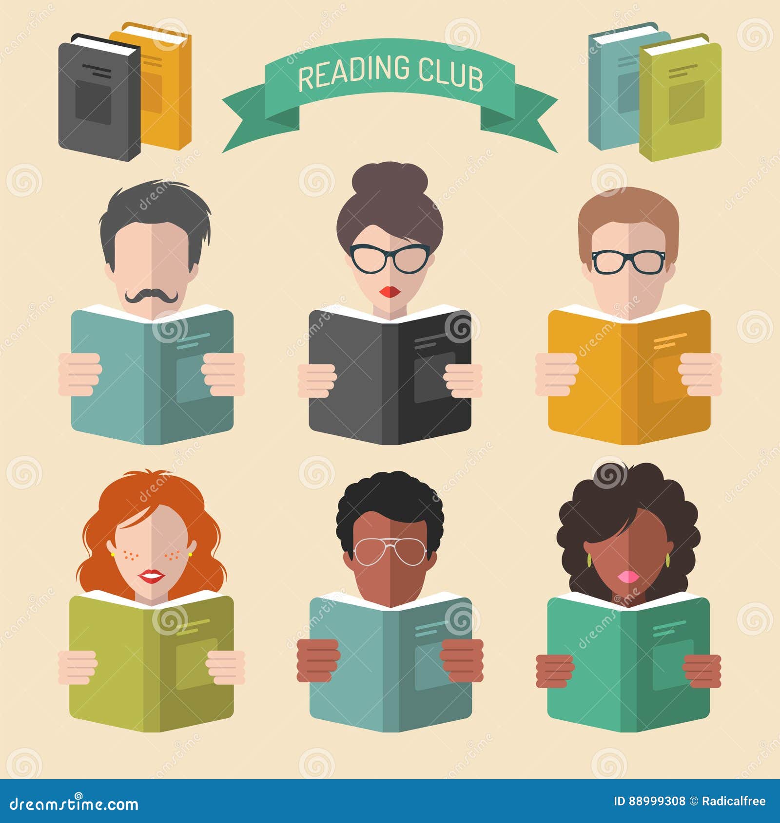 Vector Set of Different People Reading Books App Icons in Trendy Flat ...