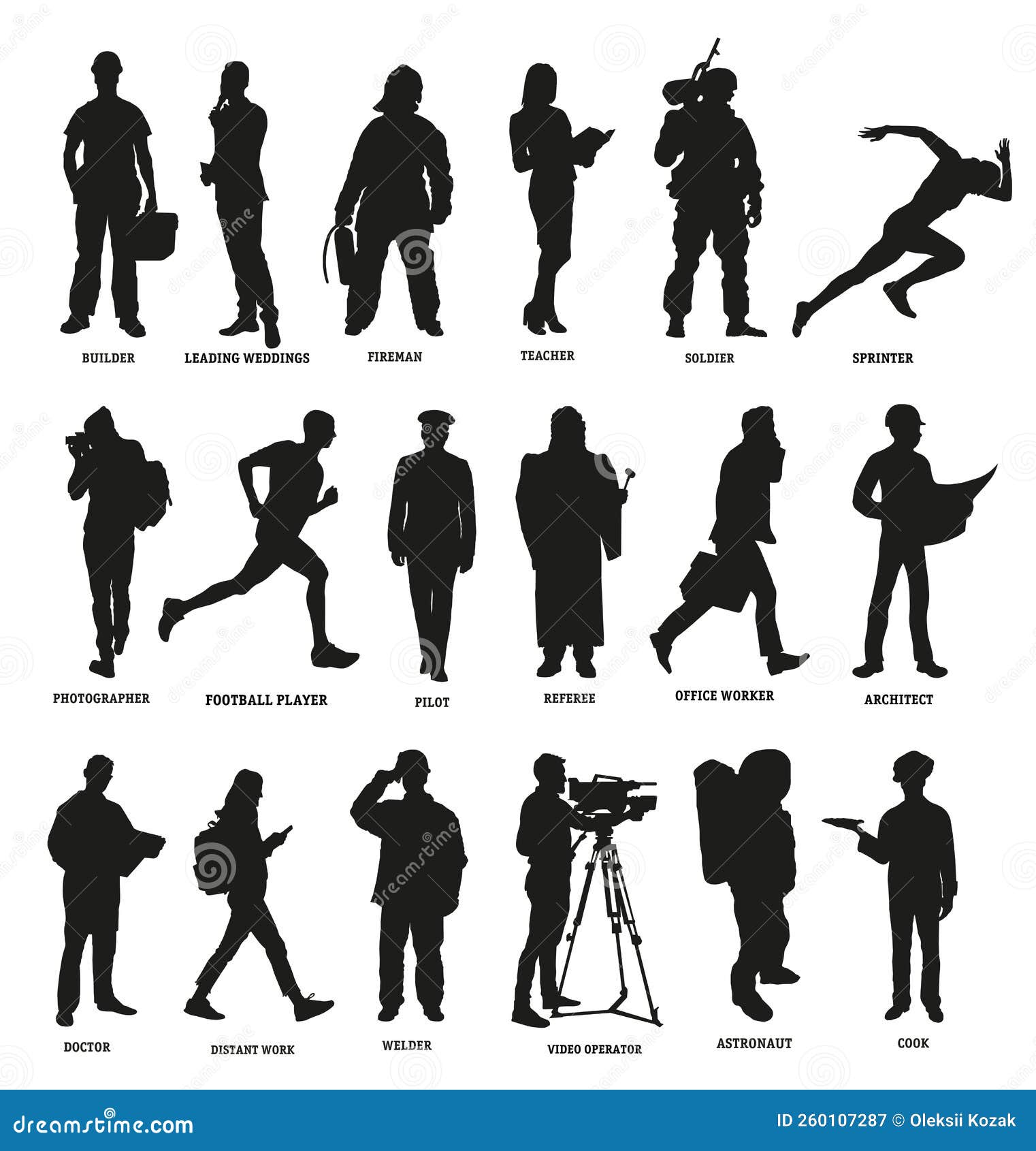 Vector Set of Different Professions. Silhouettes in Black. Vector Image ...