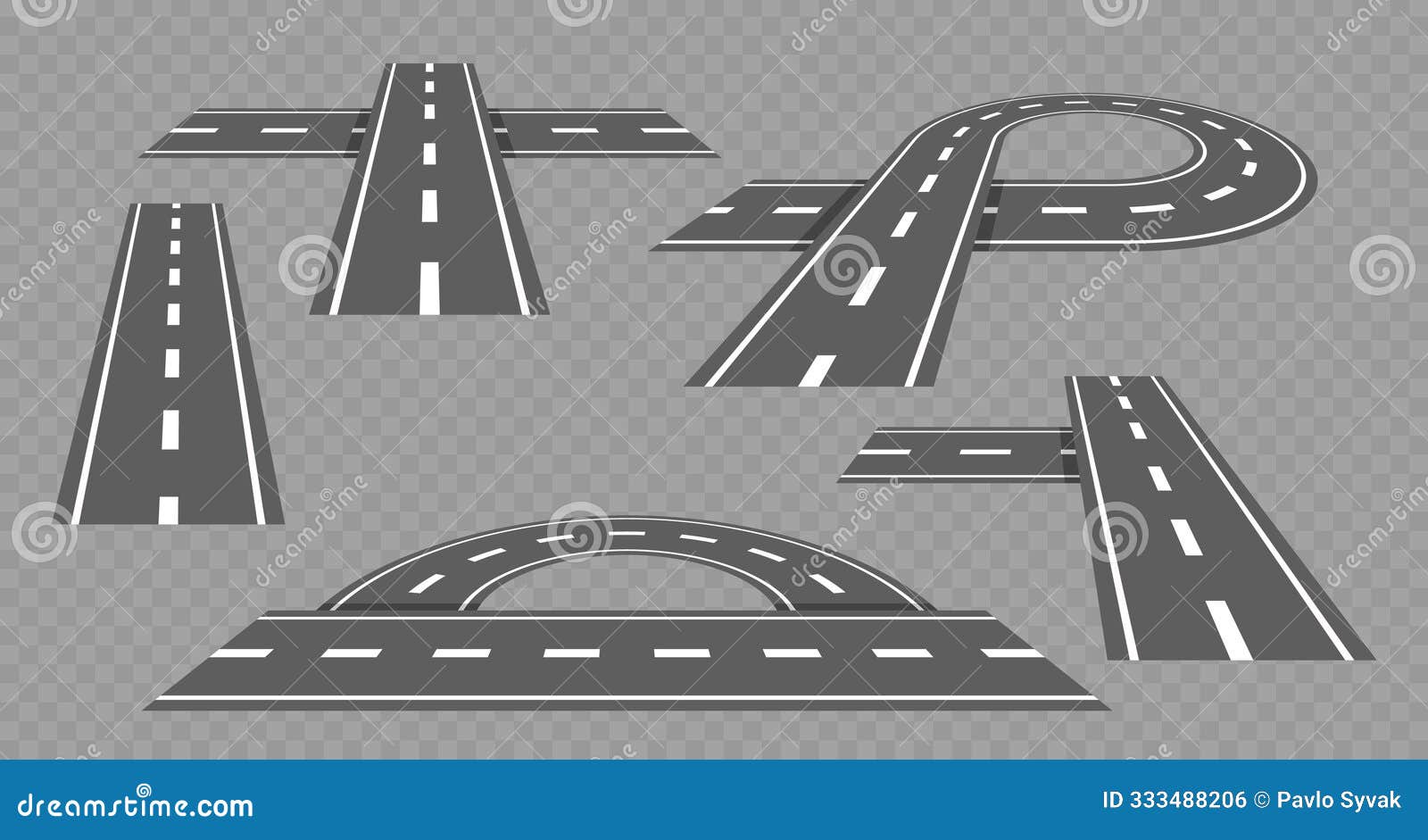 Vector Set of Different Road Section Perspectives. Straight, Curved and ...