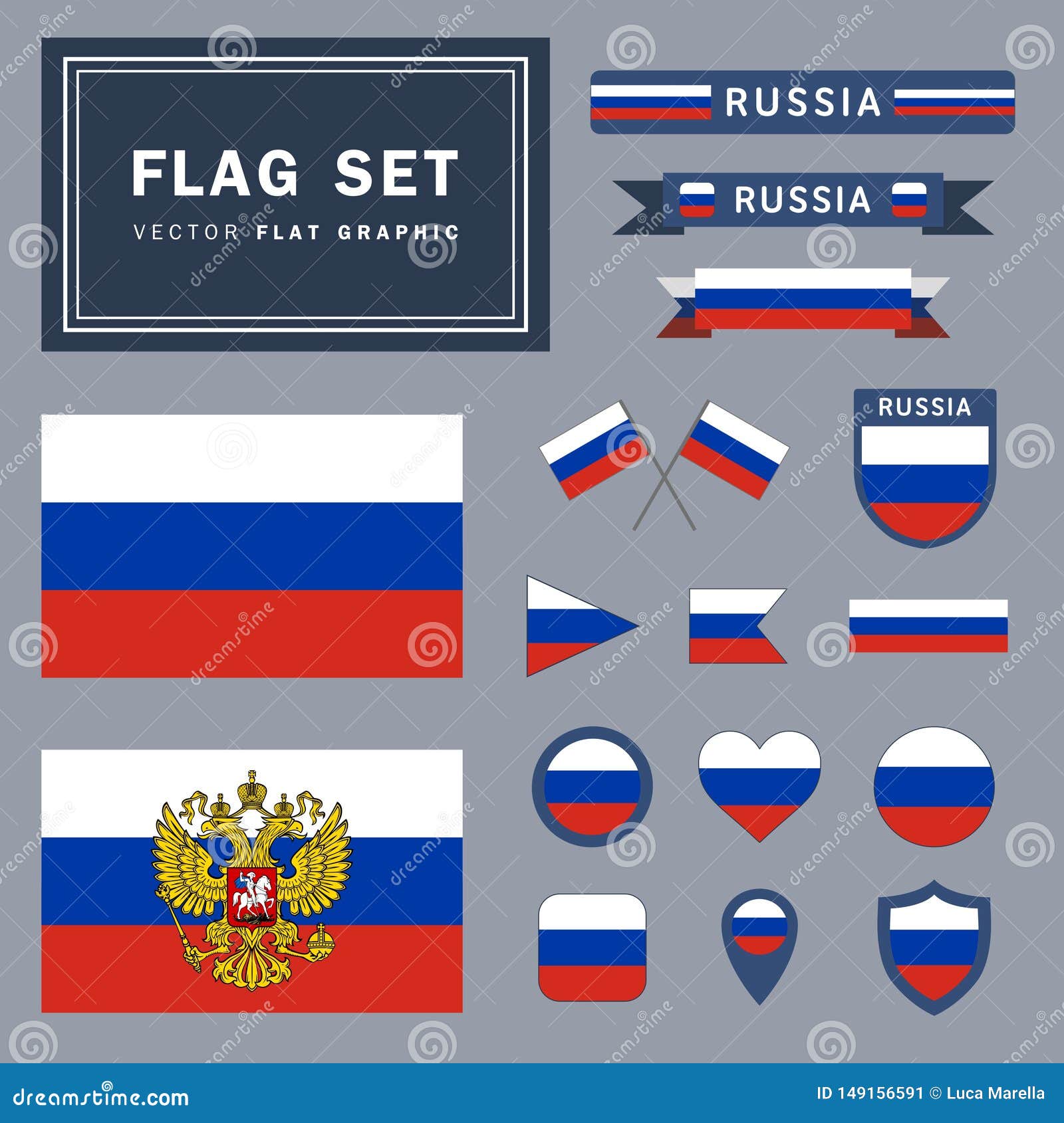 Vector Set of 16 Different Russia Flag Related Illustrations Stock ...