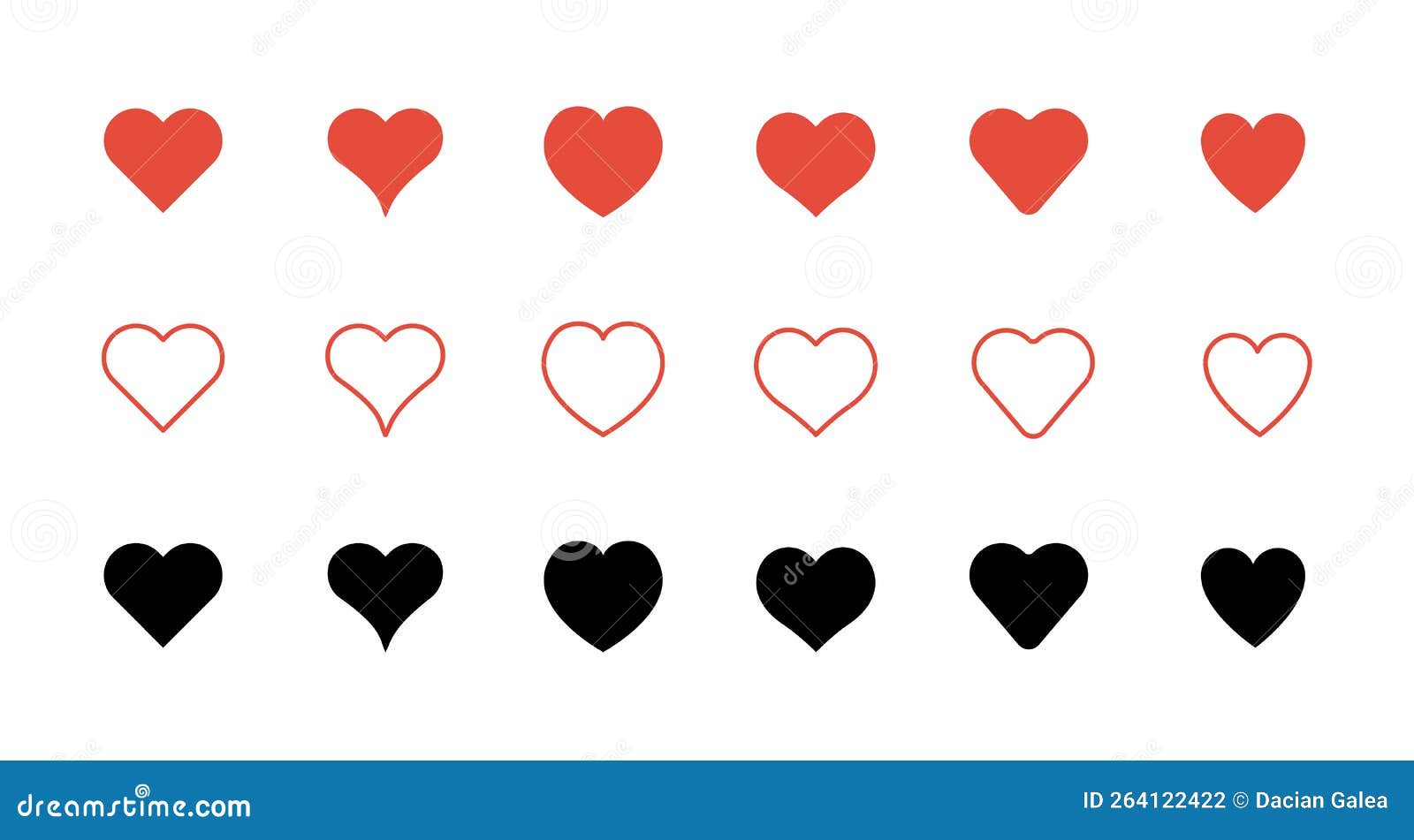 Vector Set of Different Shapes of Heart. Set of Heart Silhouette. Heart ...
