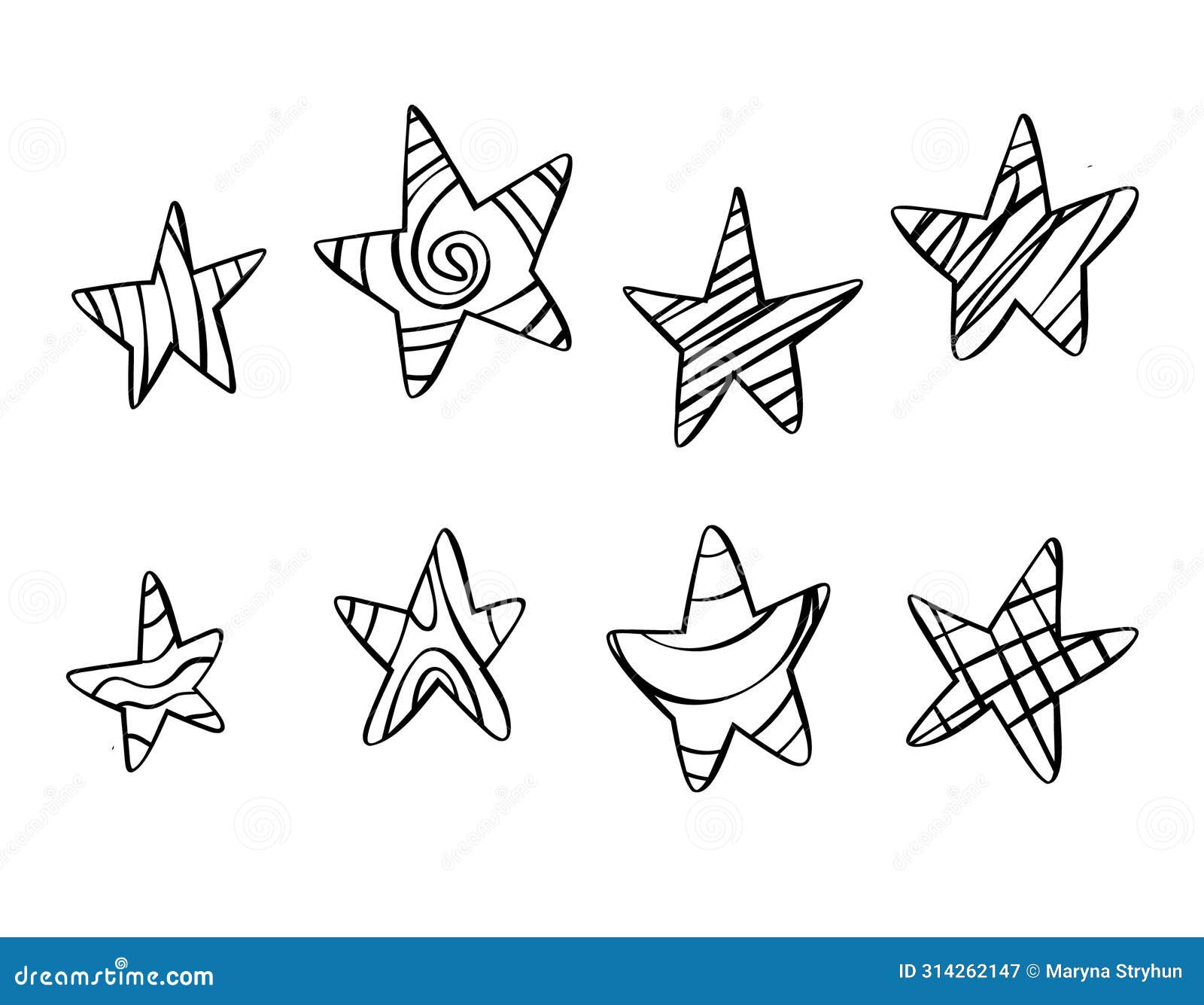 Vector Set of Different Stars on a White Background. Hand Drawn Doodle ...