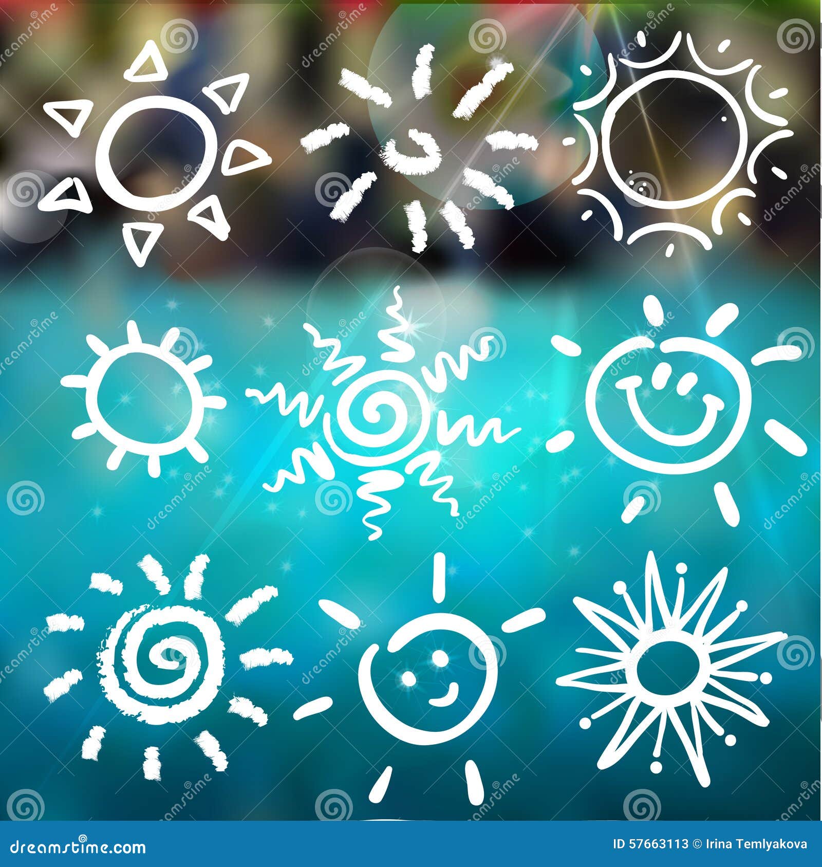 Vector Set of Different Suns Isolated, Hand Drawn Illustration Stock ...