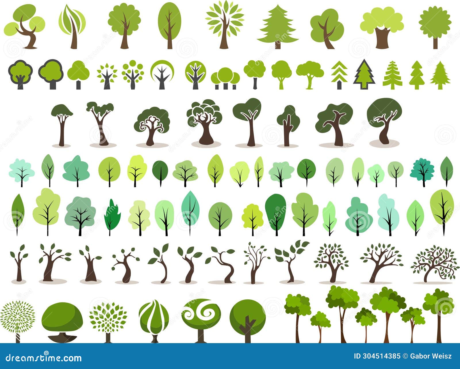 Vector Set of Different Type of Toon Trees Stock Illustration ...