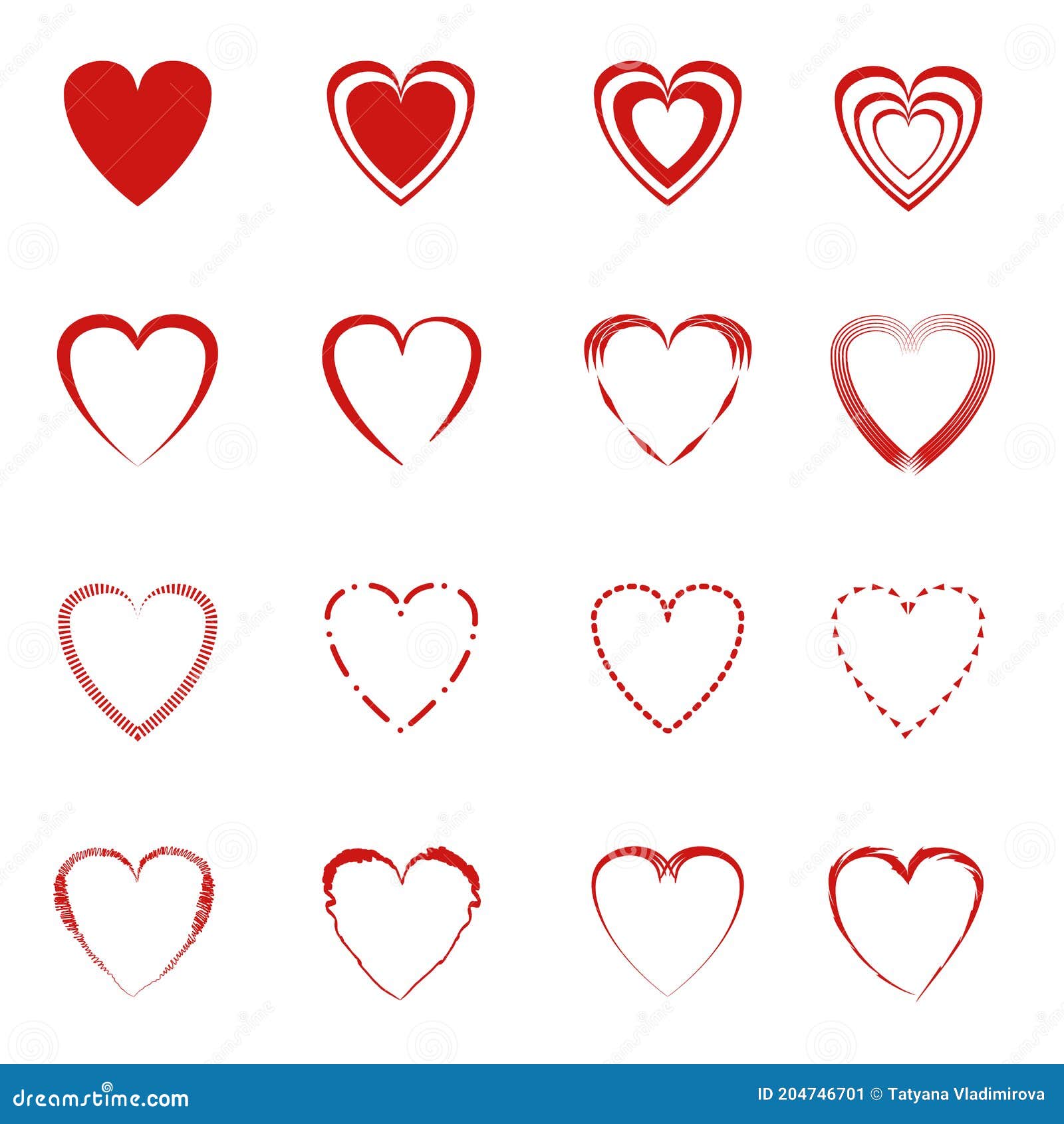 Vector Set of Different Types of Hearts. Stock Vector - Illustration of ...
