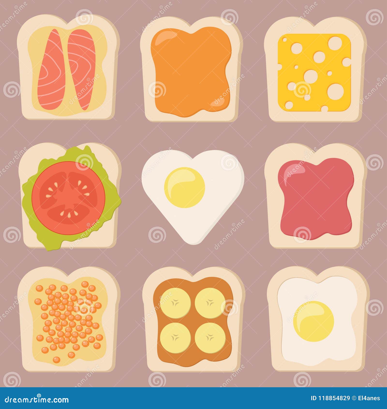 Vector Set of Different Types of Toasts Stock Vector - Illustration of ...