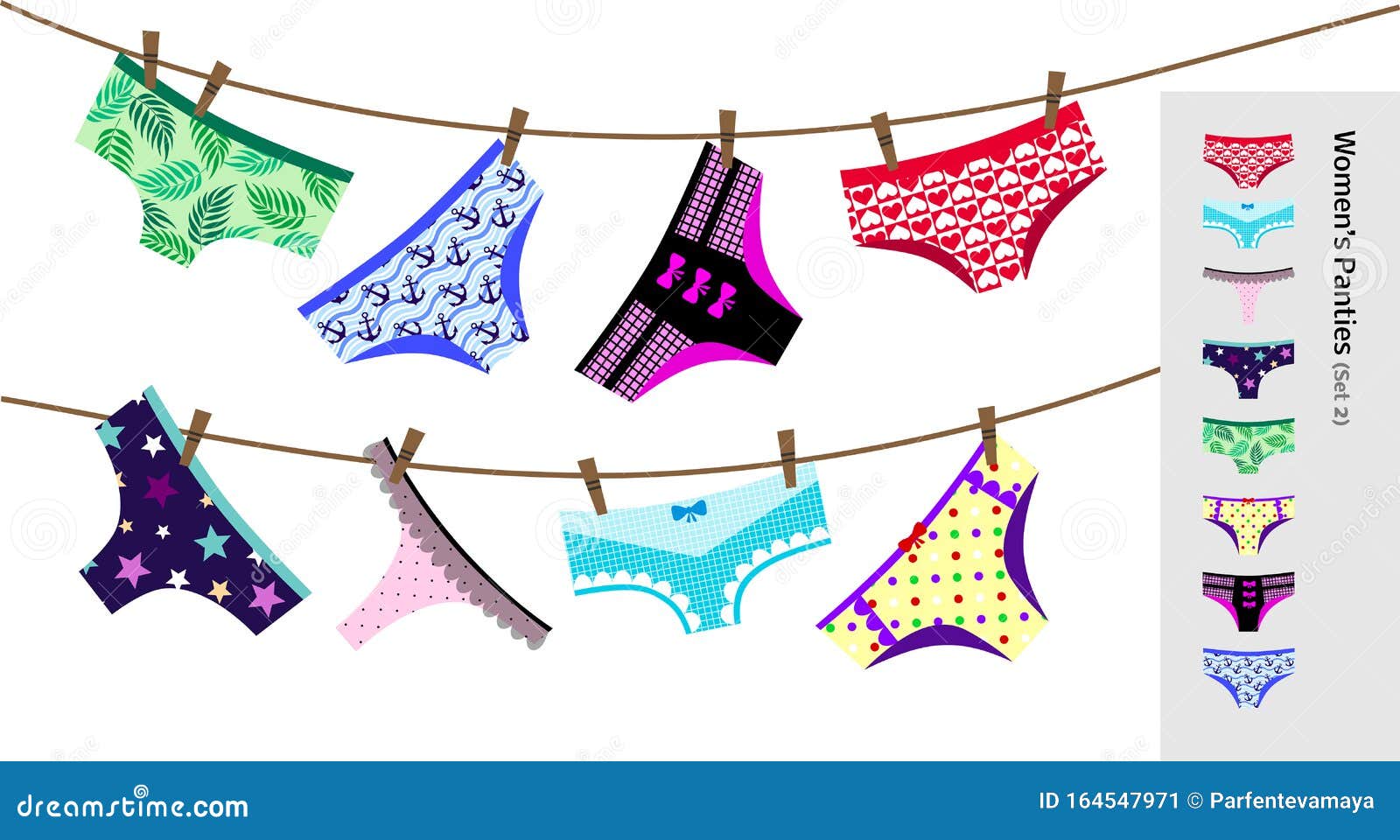 Vector Set Of Different Types Women’s Panties Collection Of Cotton