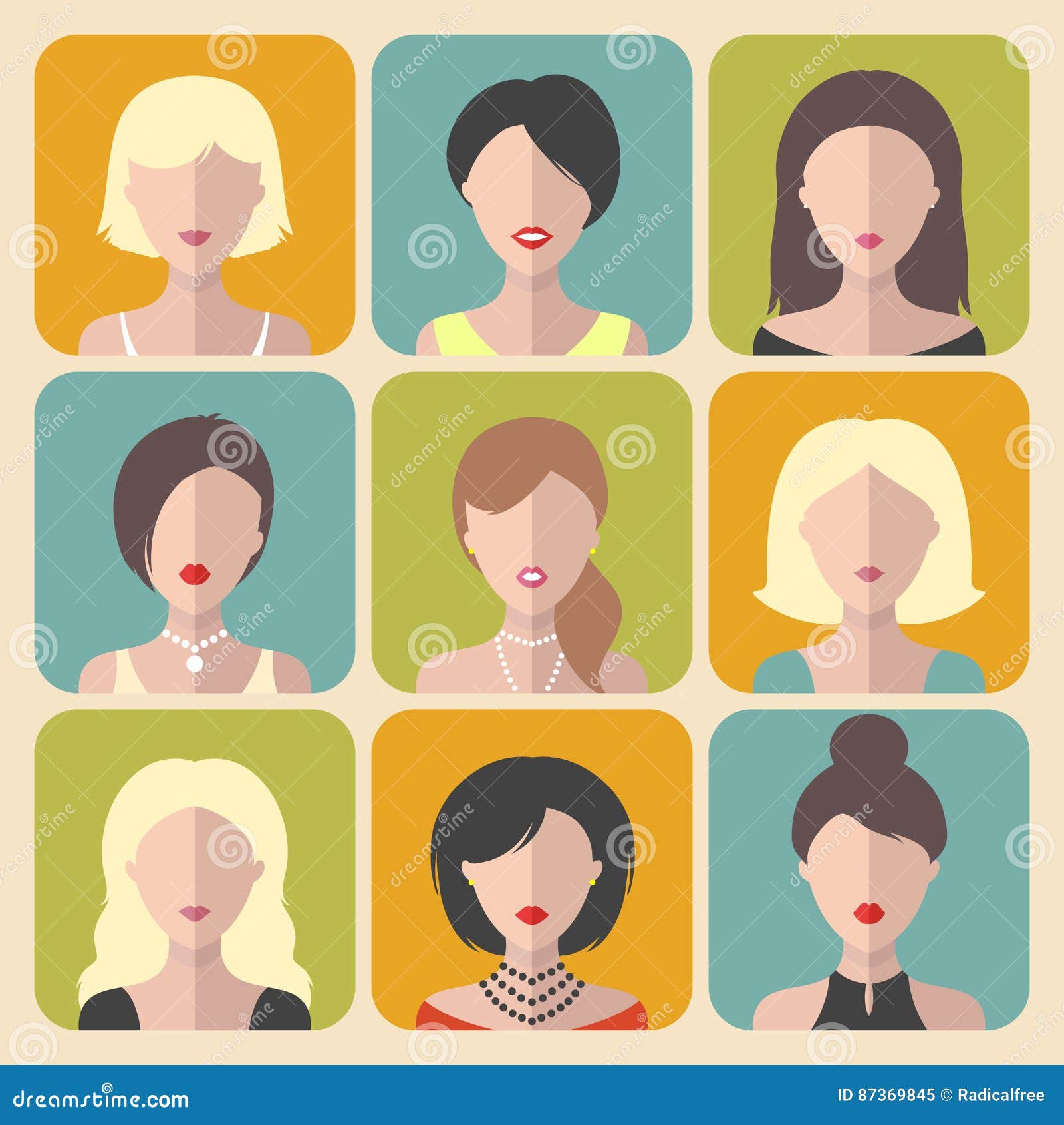 Vector Set of Different Women App Icons in Flat Style. Stock Vector ...
