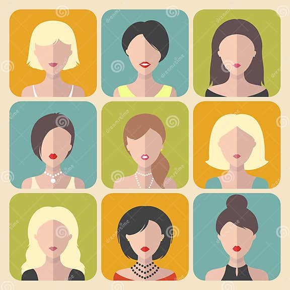 Vector Set of Different Women App Icons in Flat Style. Stock Vector ...