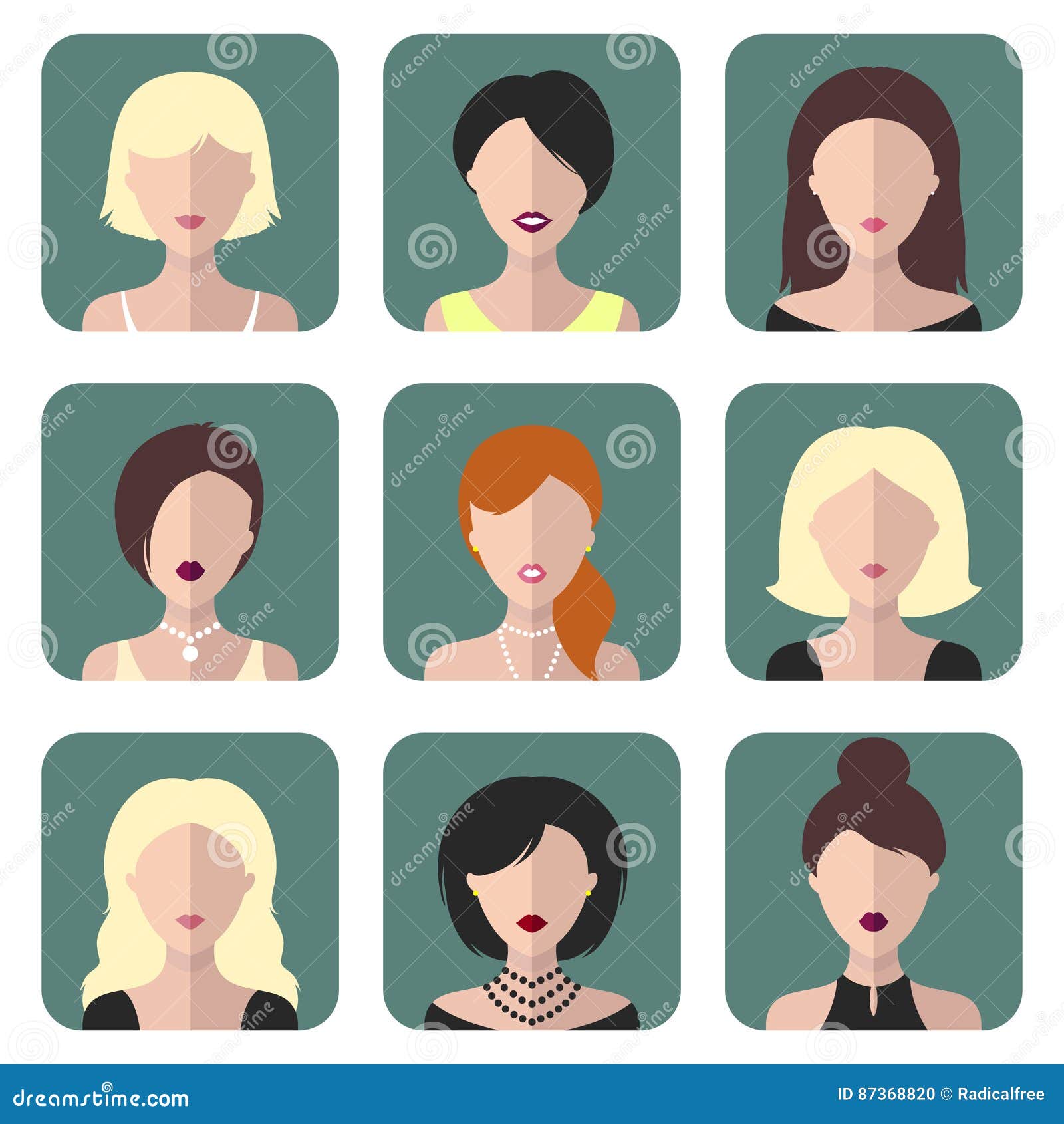 Vector Set of Different Women Icons in Flat Style. Stock Vector ...