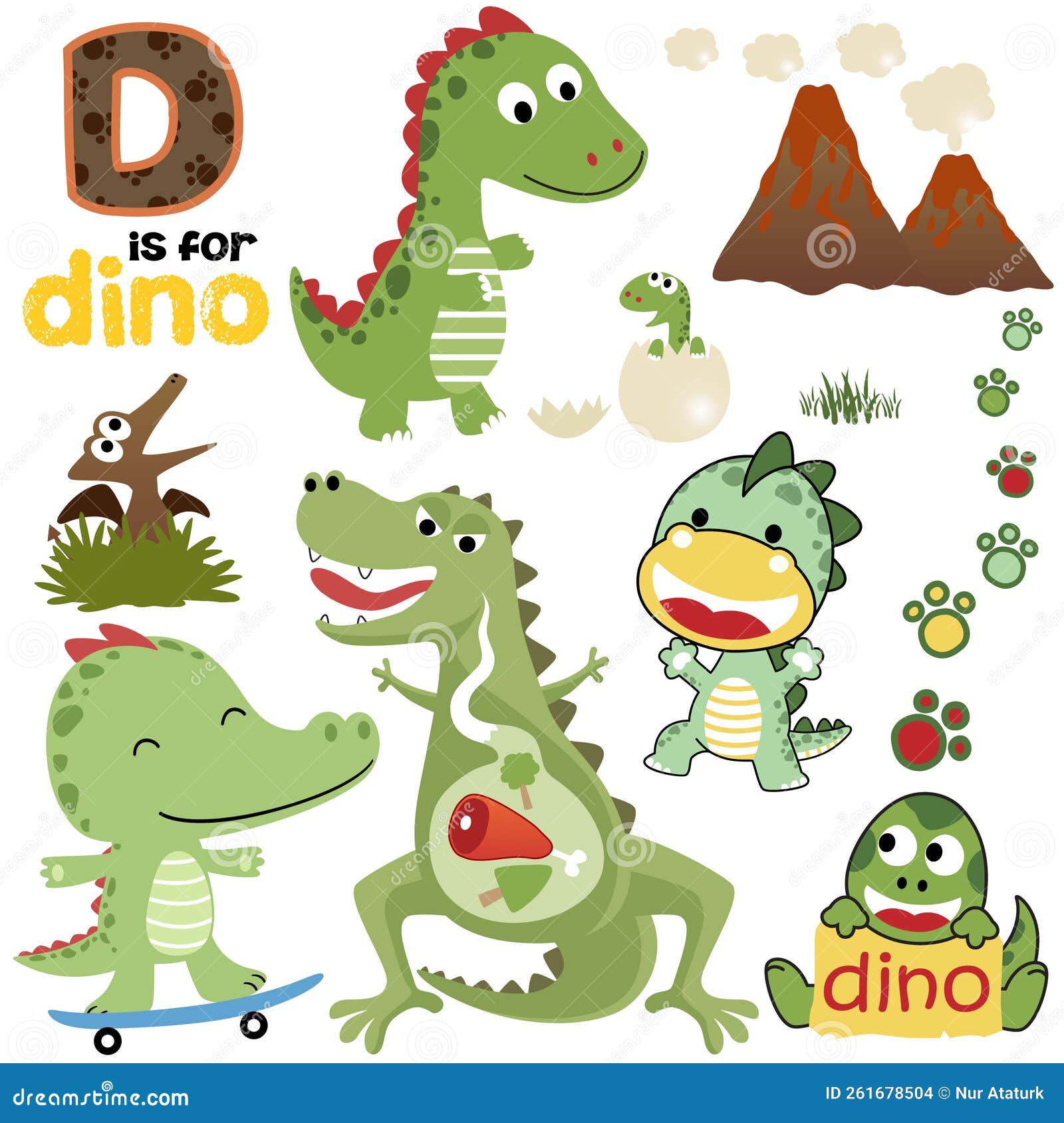 Vector Set of Dinosaurs Cartoon in Different Action Stock Vector ...