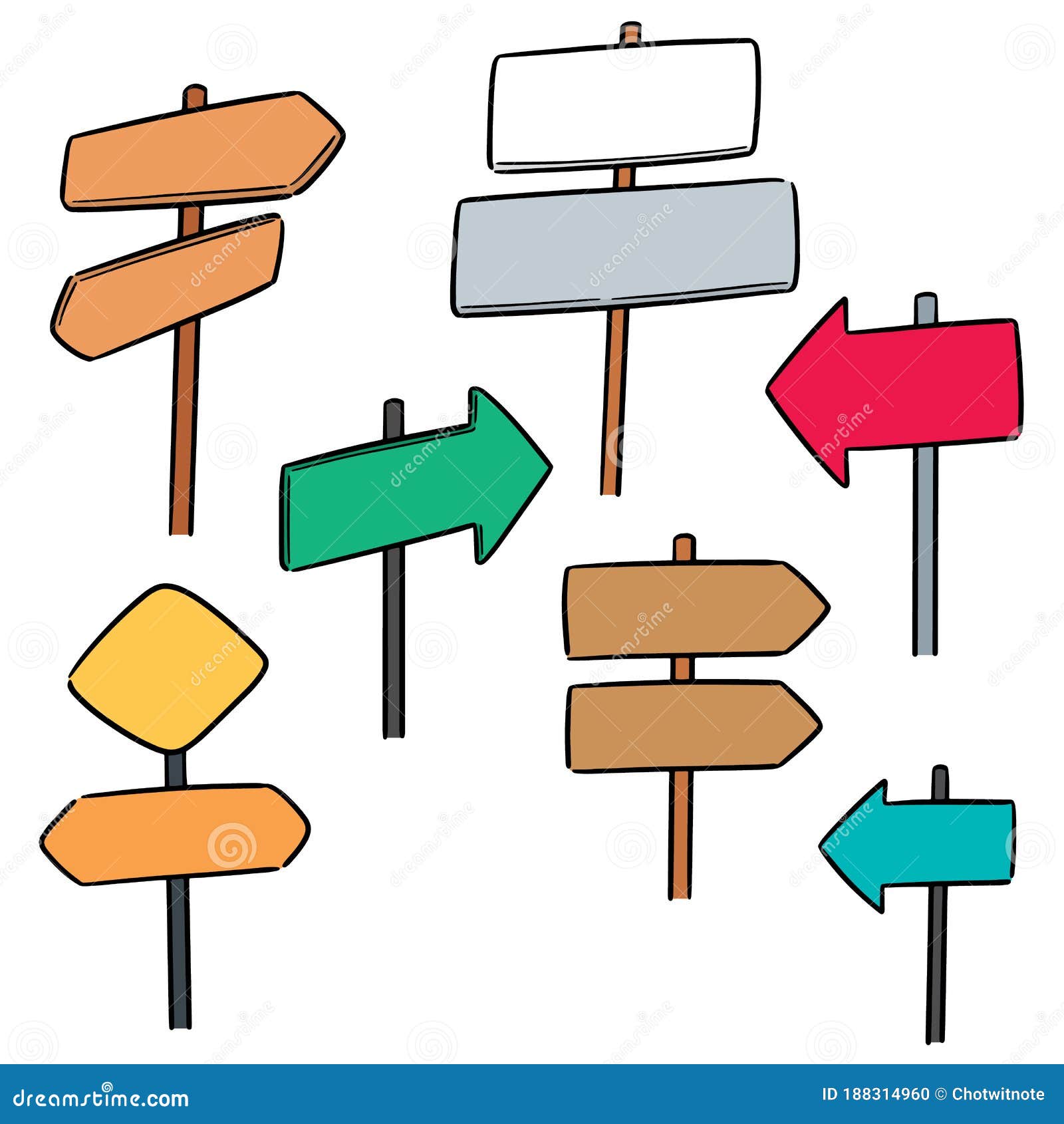 Vector Set of Direction Post Stock Vector - Illustration of doodle ...