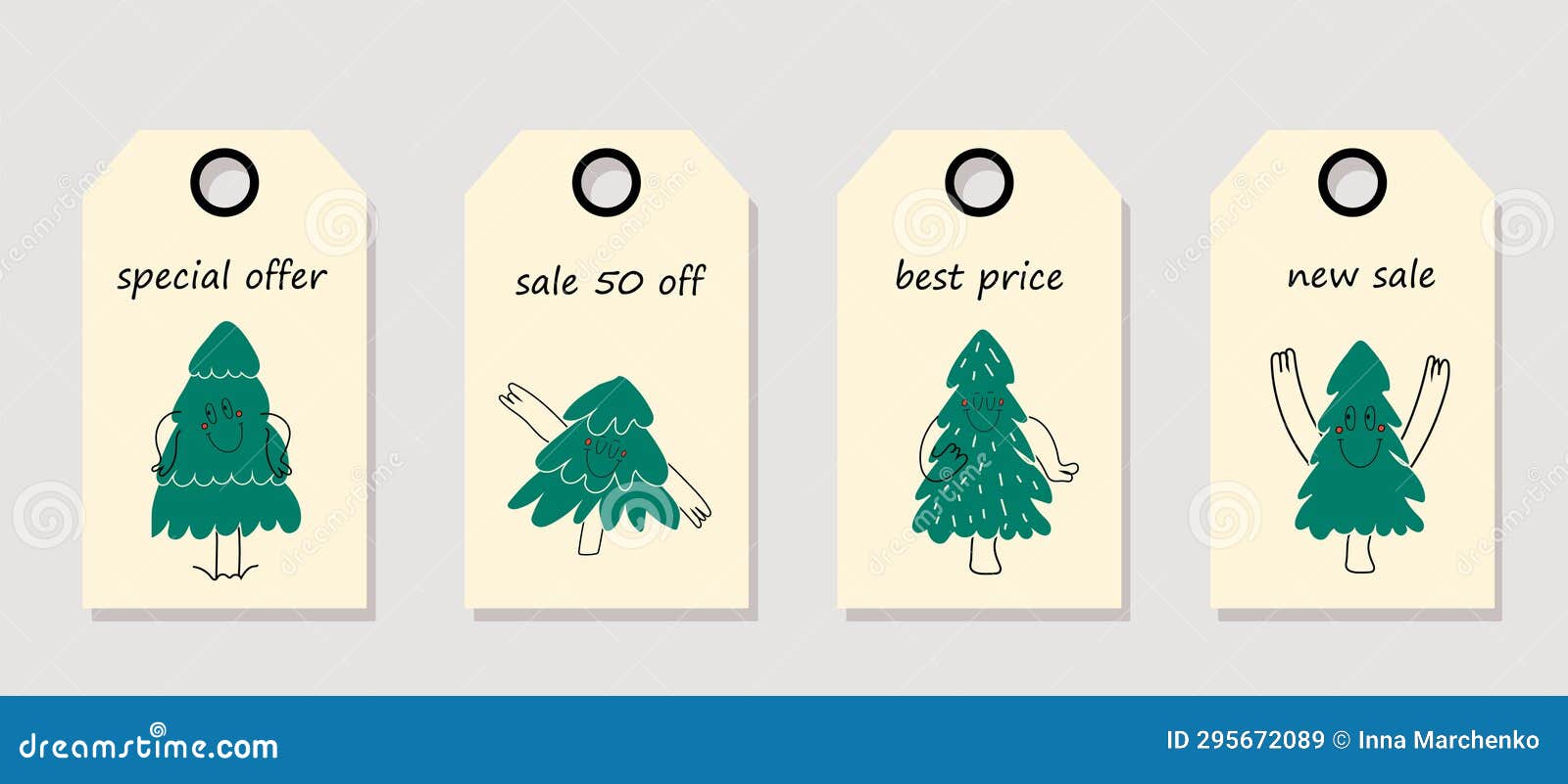 Vector Set of Discount Price Tags. Labels with Christmas Tree with Face ...