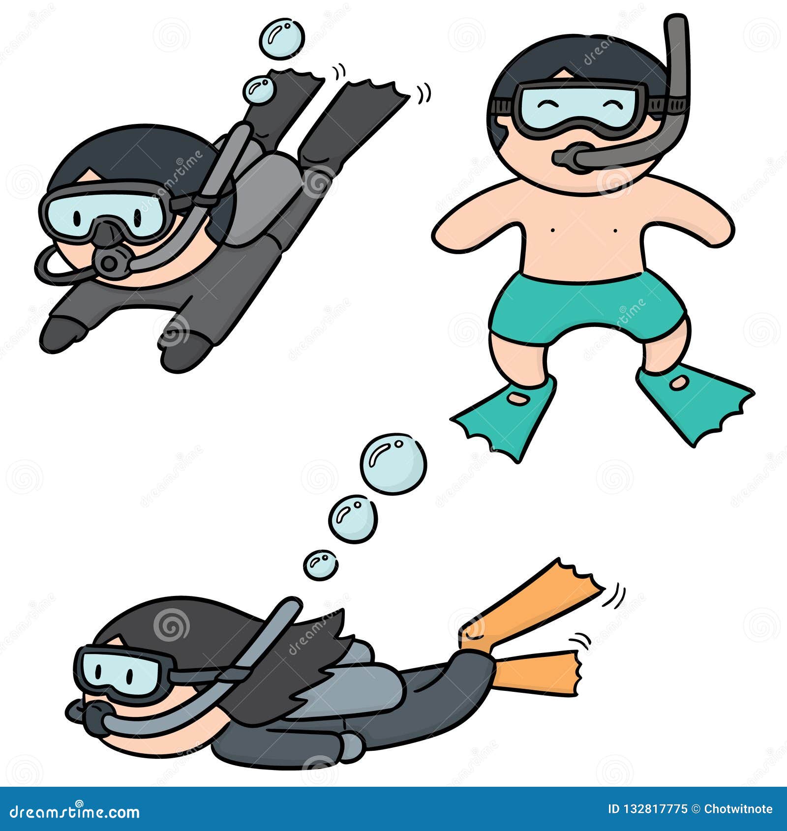 Vector set of diver stock vector. Illustration of line - 132817775