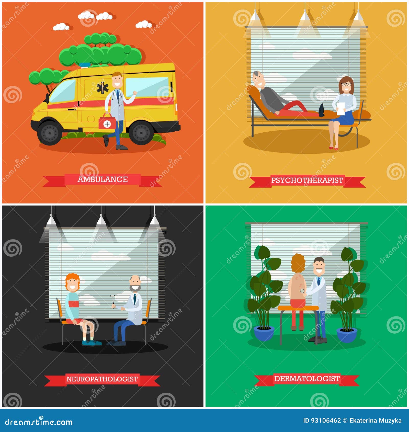 Vector Set of Doctors Posters in Flat Style Stock Vector - Illustration ...