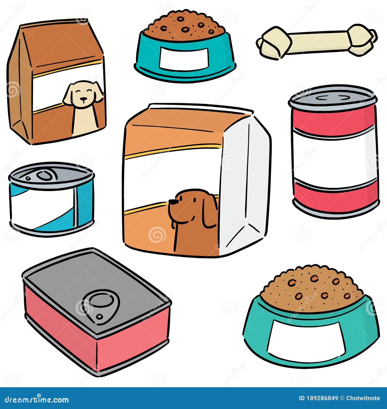 Vector set of dog food stock vector. Illustration of drawn - 189286849