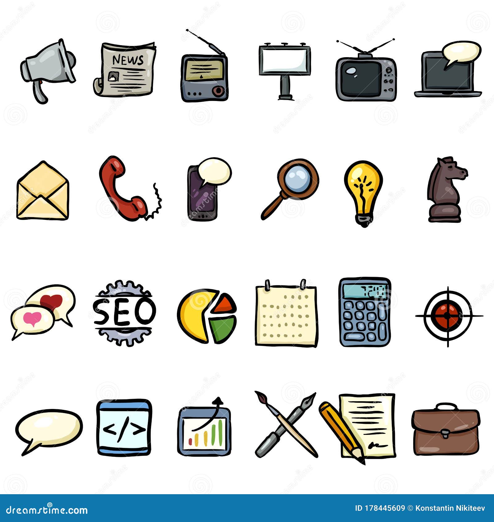 Vector Set of Doodle Advertising Icons Stock Vector - Illustration of ...