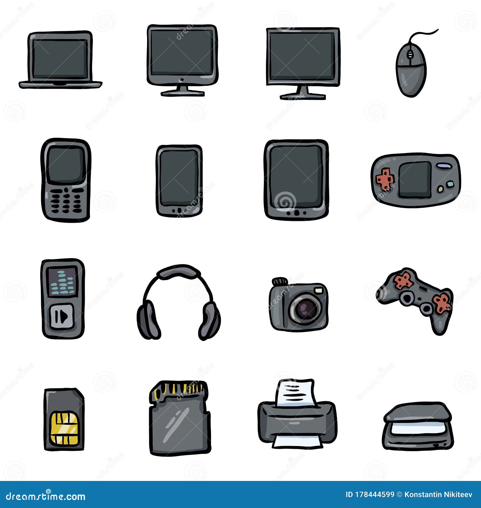 Vector Set of Doodle Computer Devices Icons Stock Vector - Illustration ...