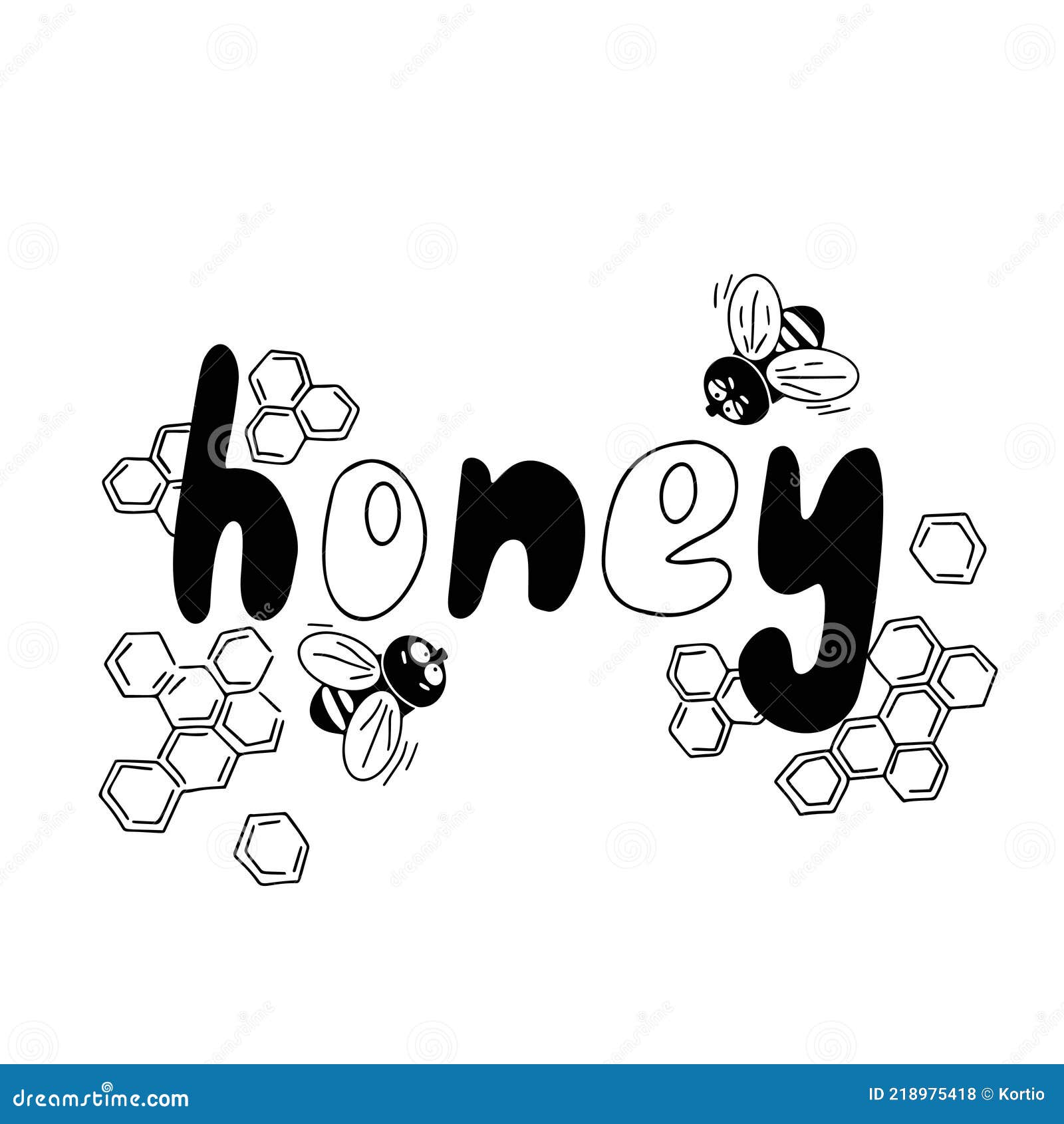 Honey and Bees. Honeycombs and Lettering. Vector Illustrations on an ...