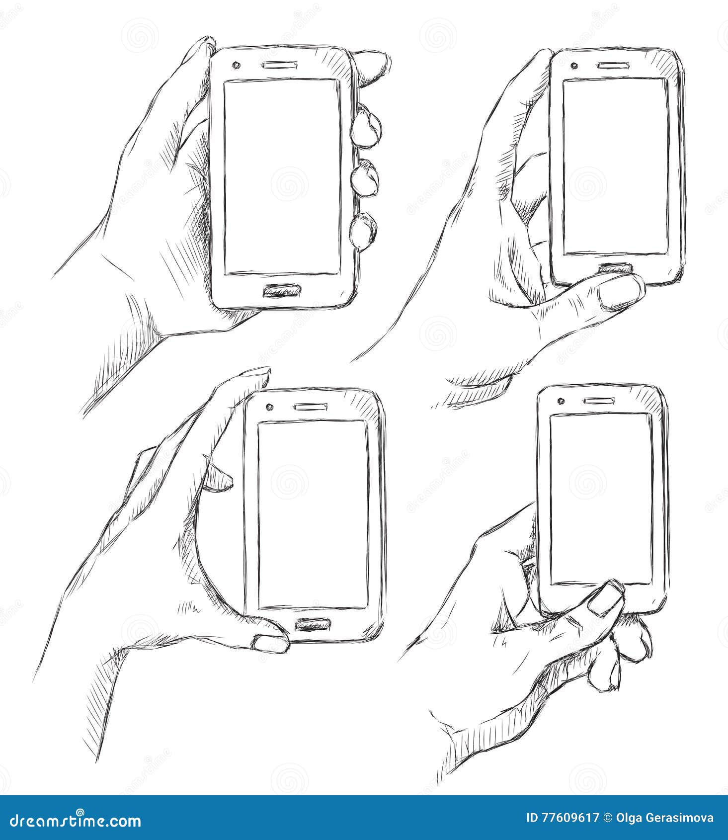 Vector Set of Doodle Hands Drawn Human Holding Smart Phone Stock Vector ...