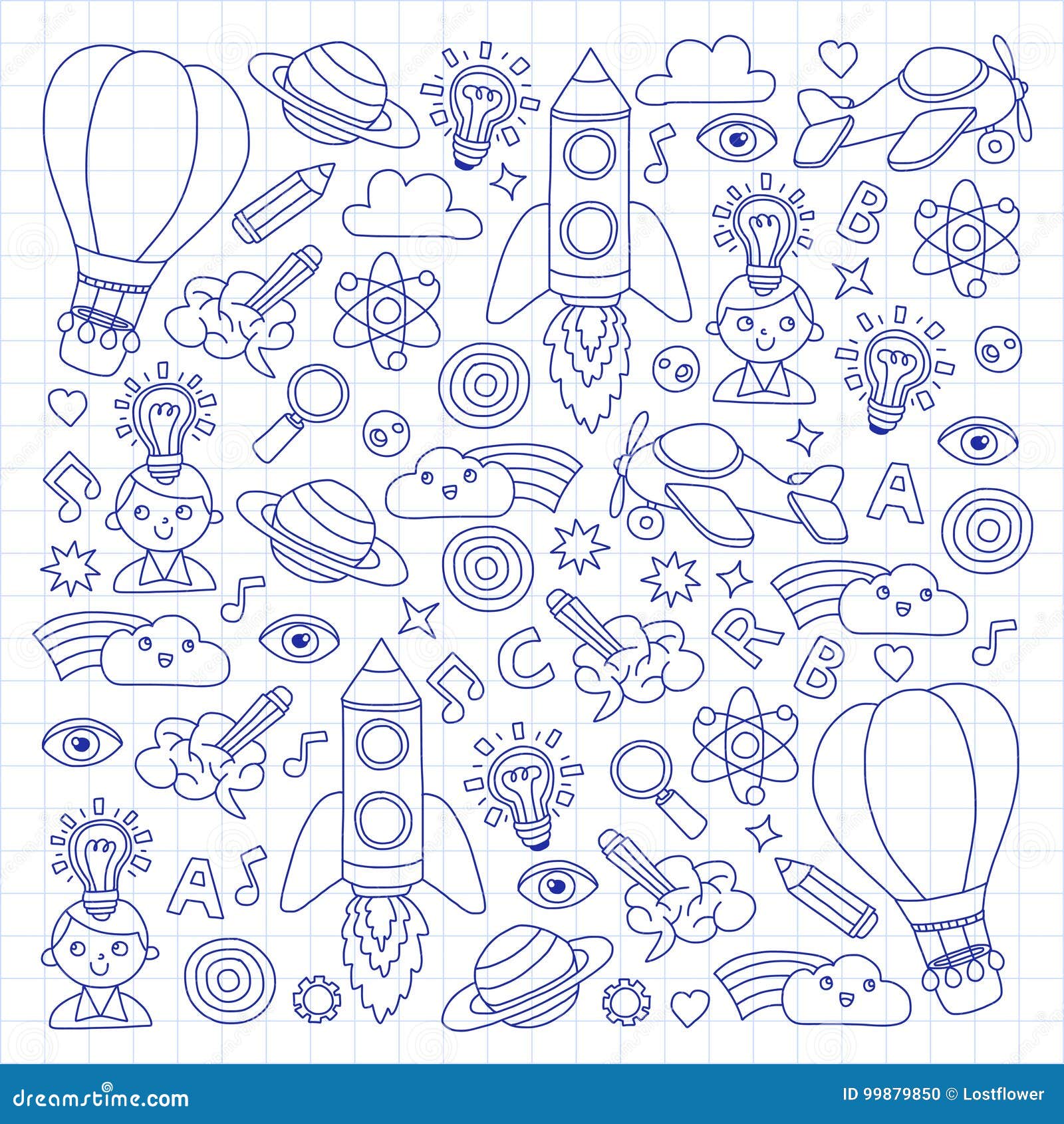 Vector Set of Doodle Icons Notepad Checked Paper - Creativity and ...
