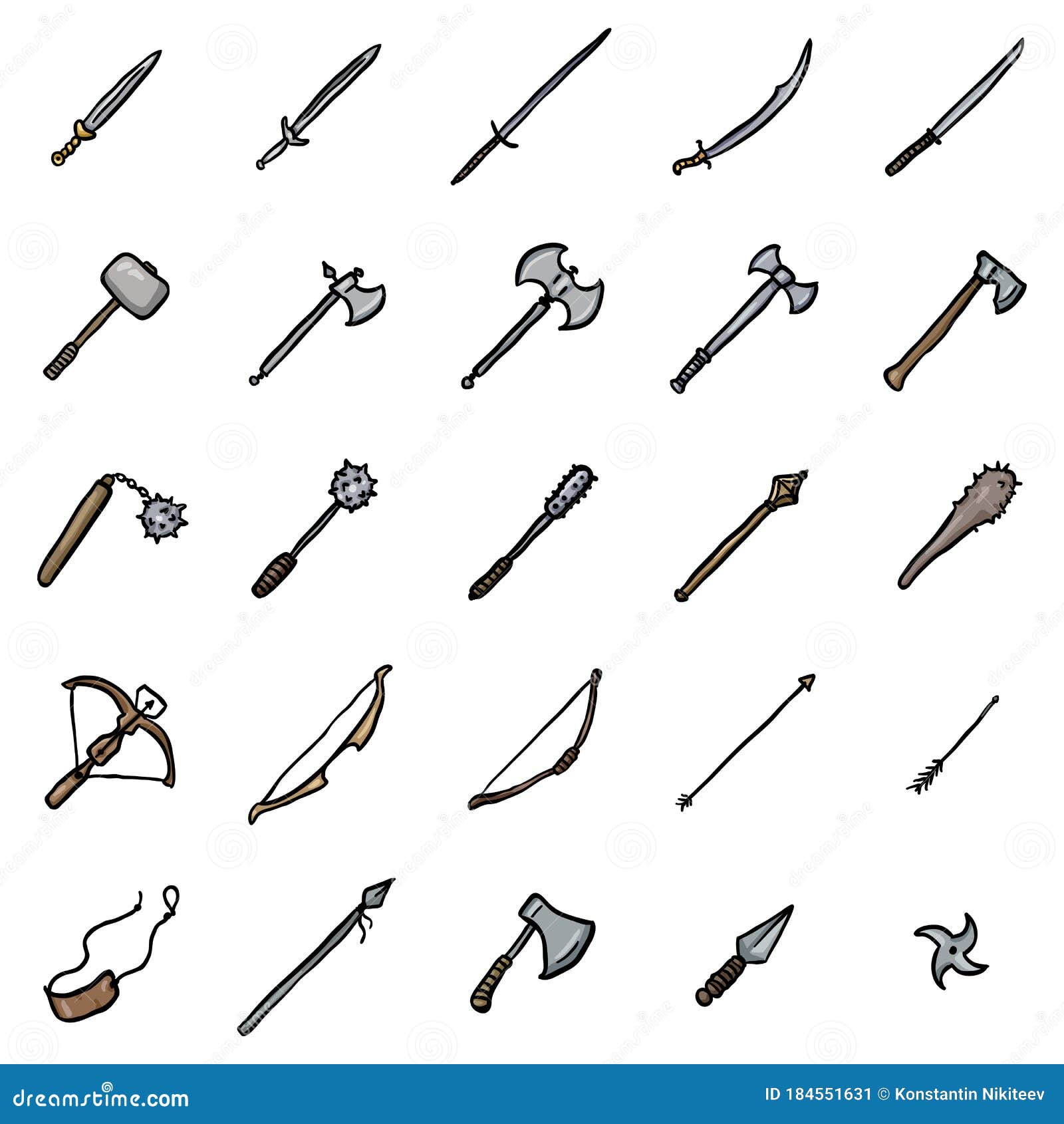 Vector Set of Doodle Medieval Weapon Icons Stock Vector - Illustration ...
