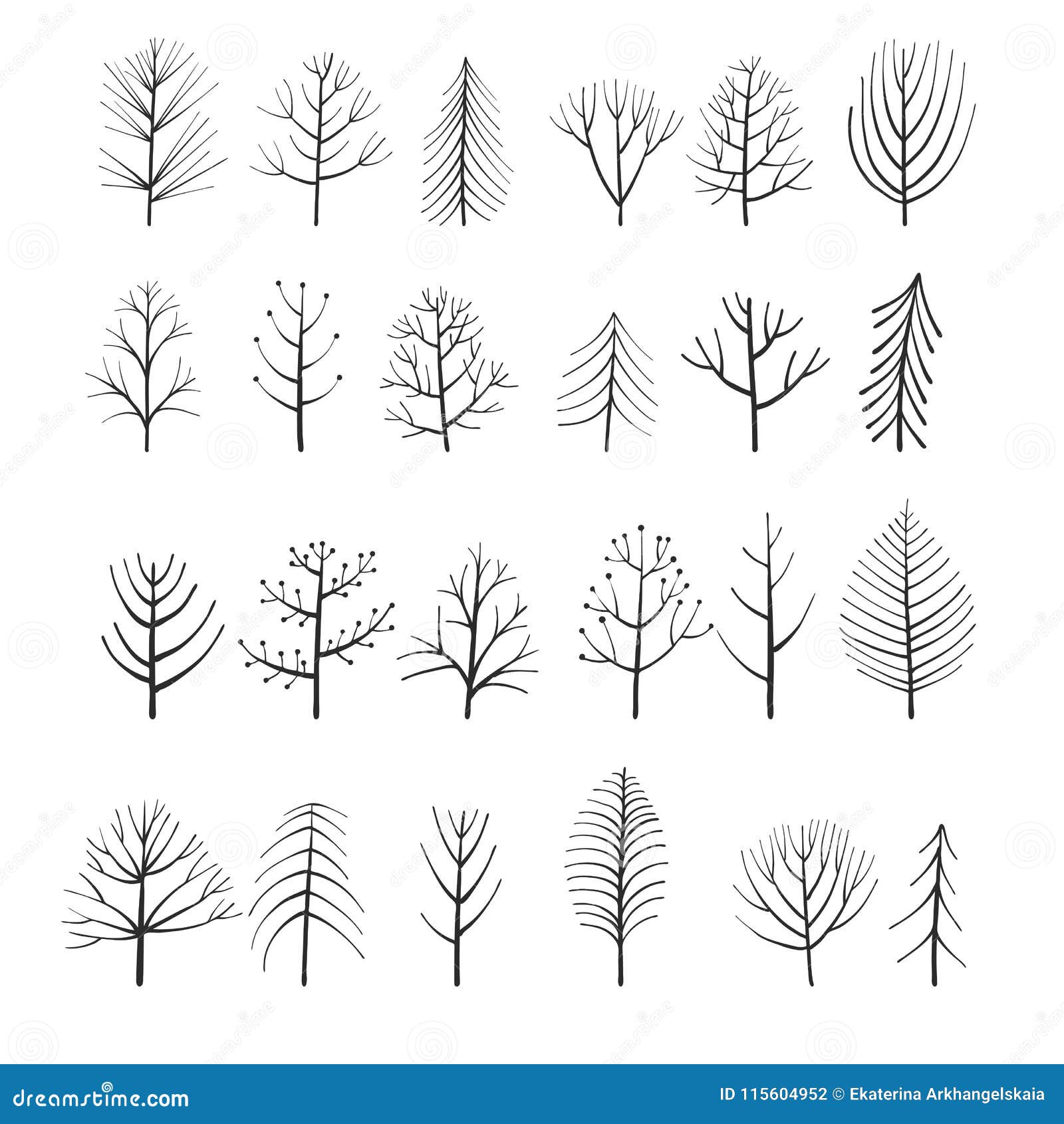 Vector set of doodle trees stock vector. Illustration of cedar - 115604952