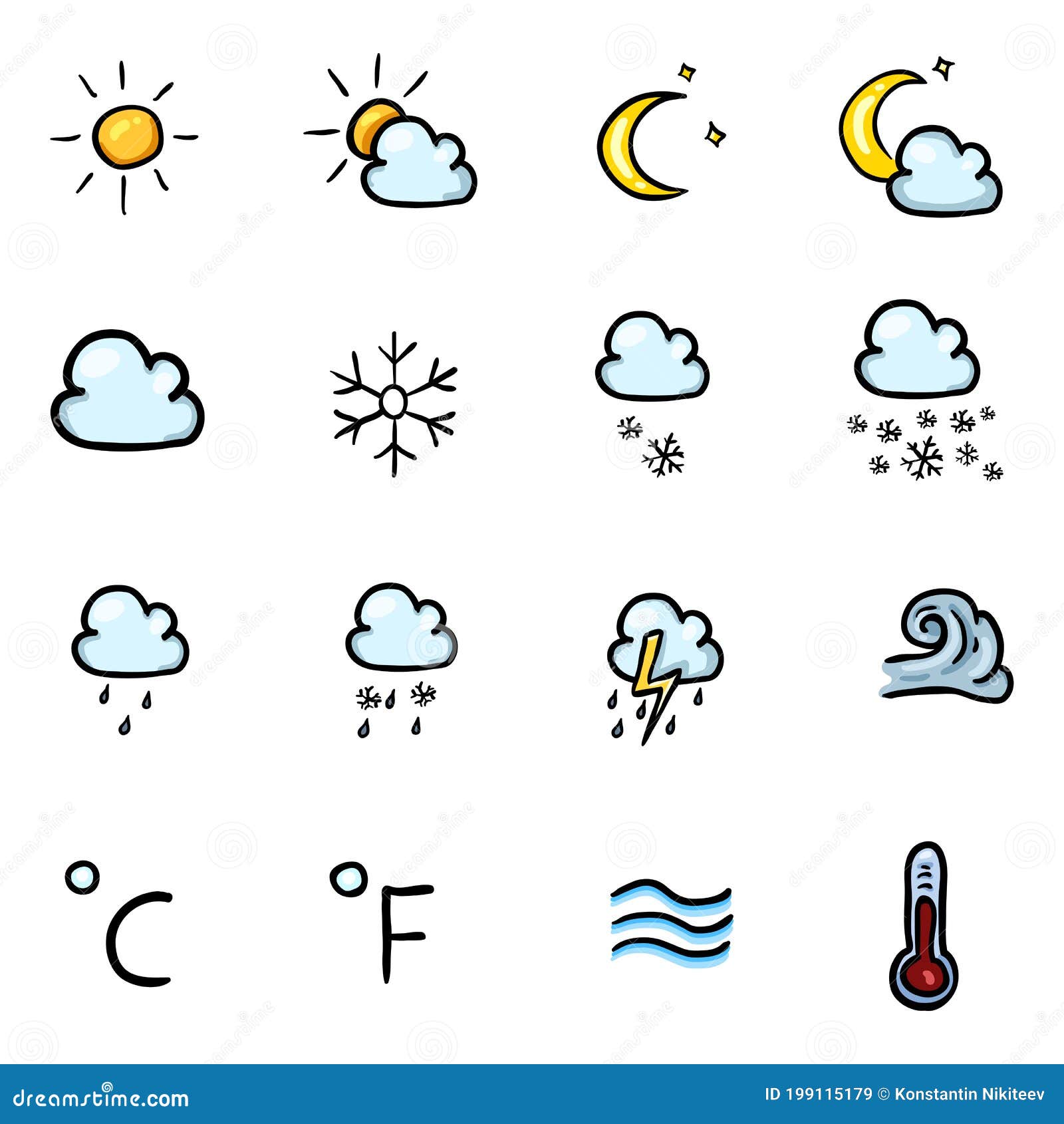 Vector Set of Doodle Weather Icons Stock Vector - Illustration of ...