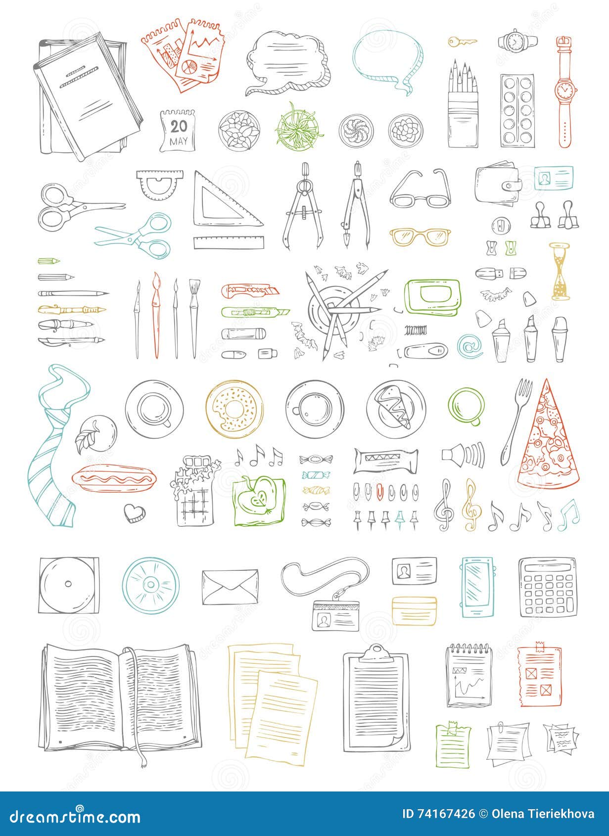 Vector Set of Doodles Work Place Objects. Stock Vector - Illustration ...