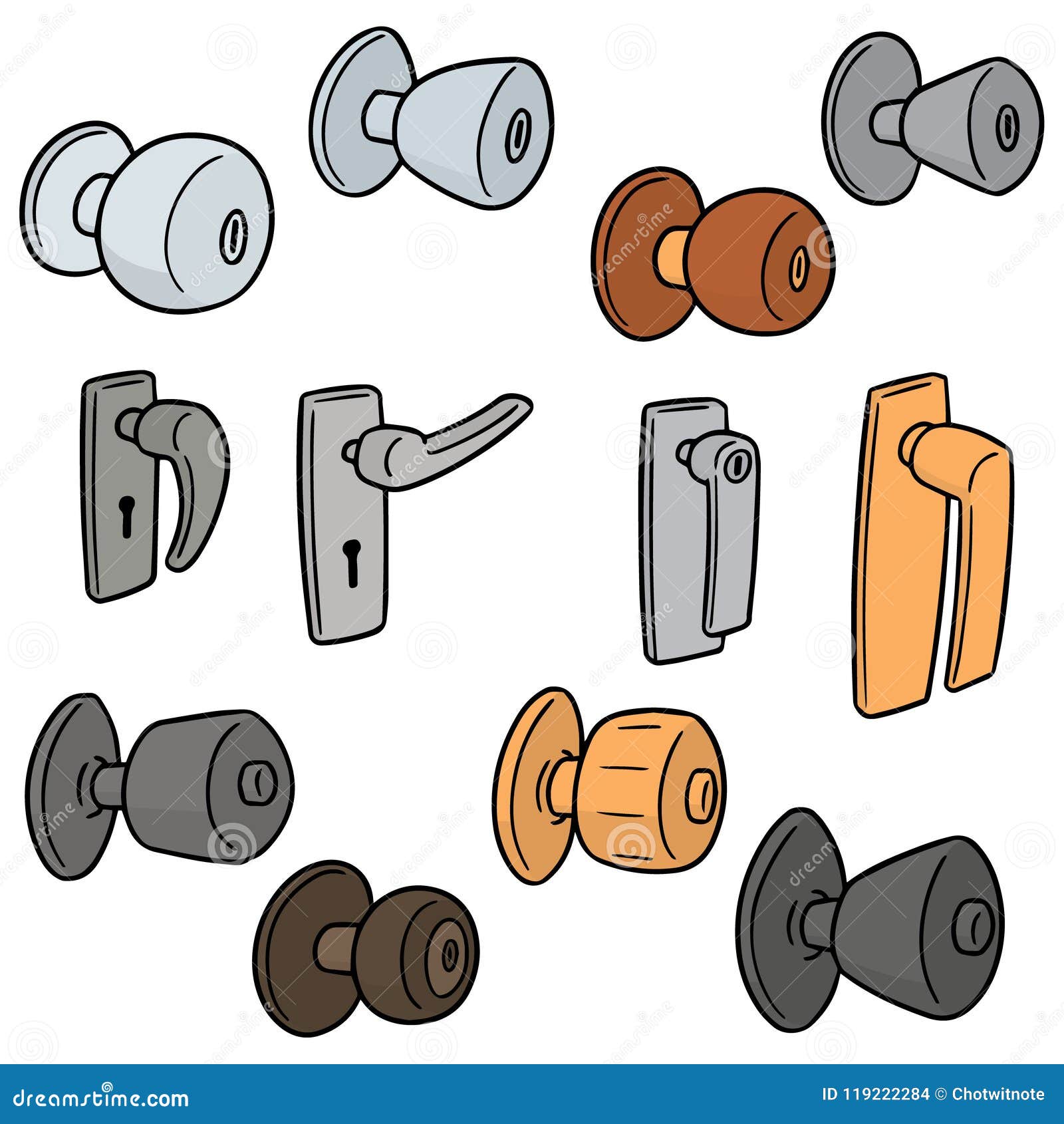 Vector set of door knobs stock vector. Illustration of drawing - 119222284