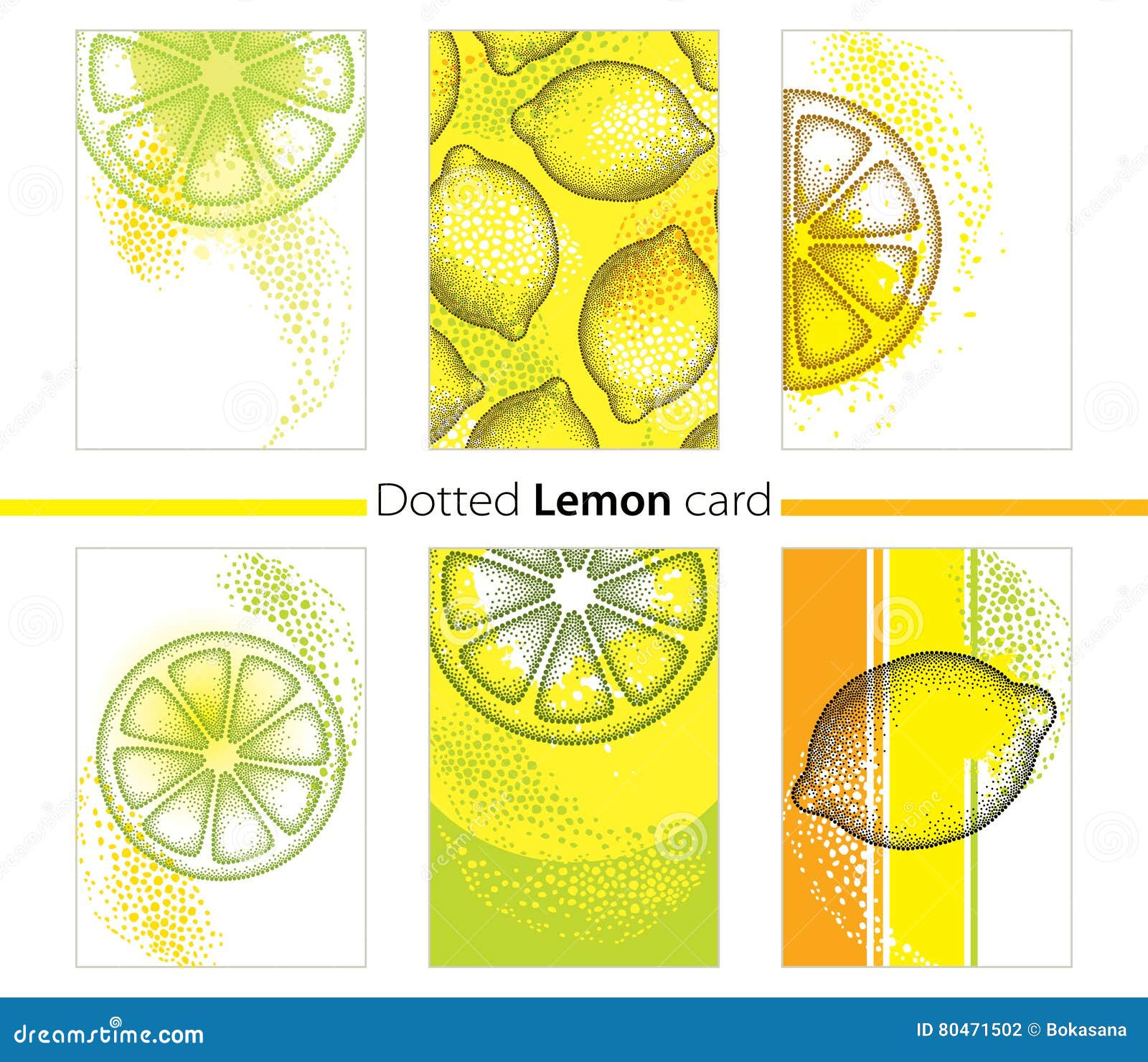 Vector Set With Dotted Lemon Cards, Lemon Slice And Stripes Isolated On ...
