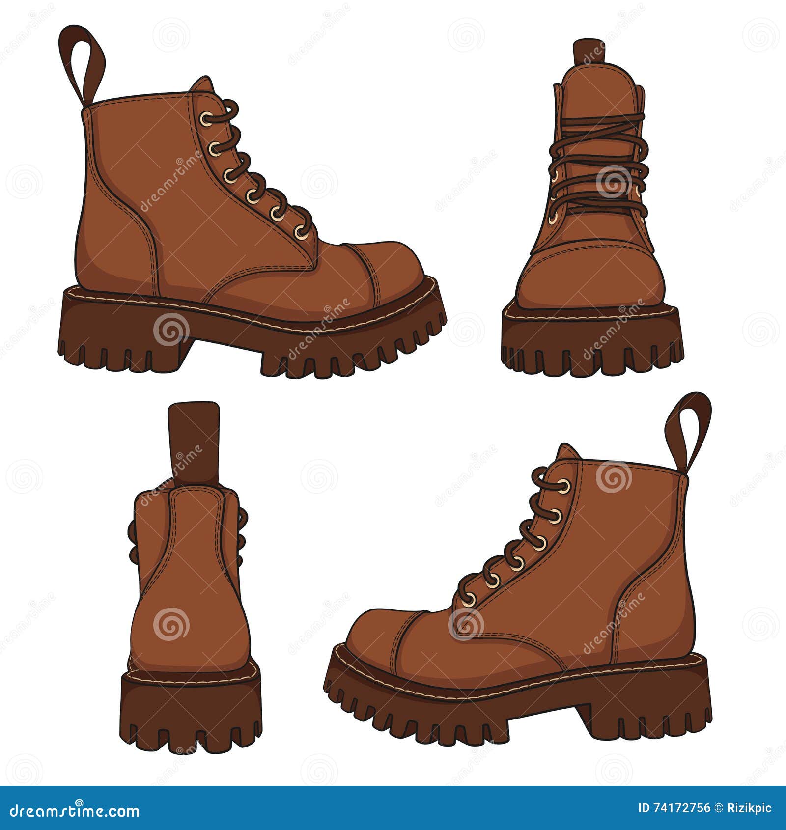 Vector Set of Drawings with Brown Boots. EPS10 Stock Vector ...