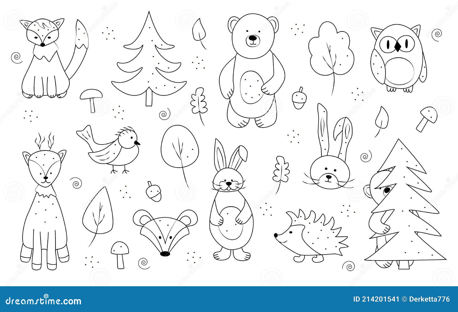 Vector Set of Drawings of Forest Animals, Doodle Style, a Set of ...