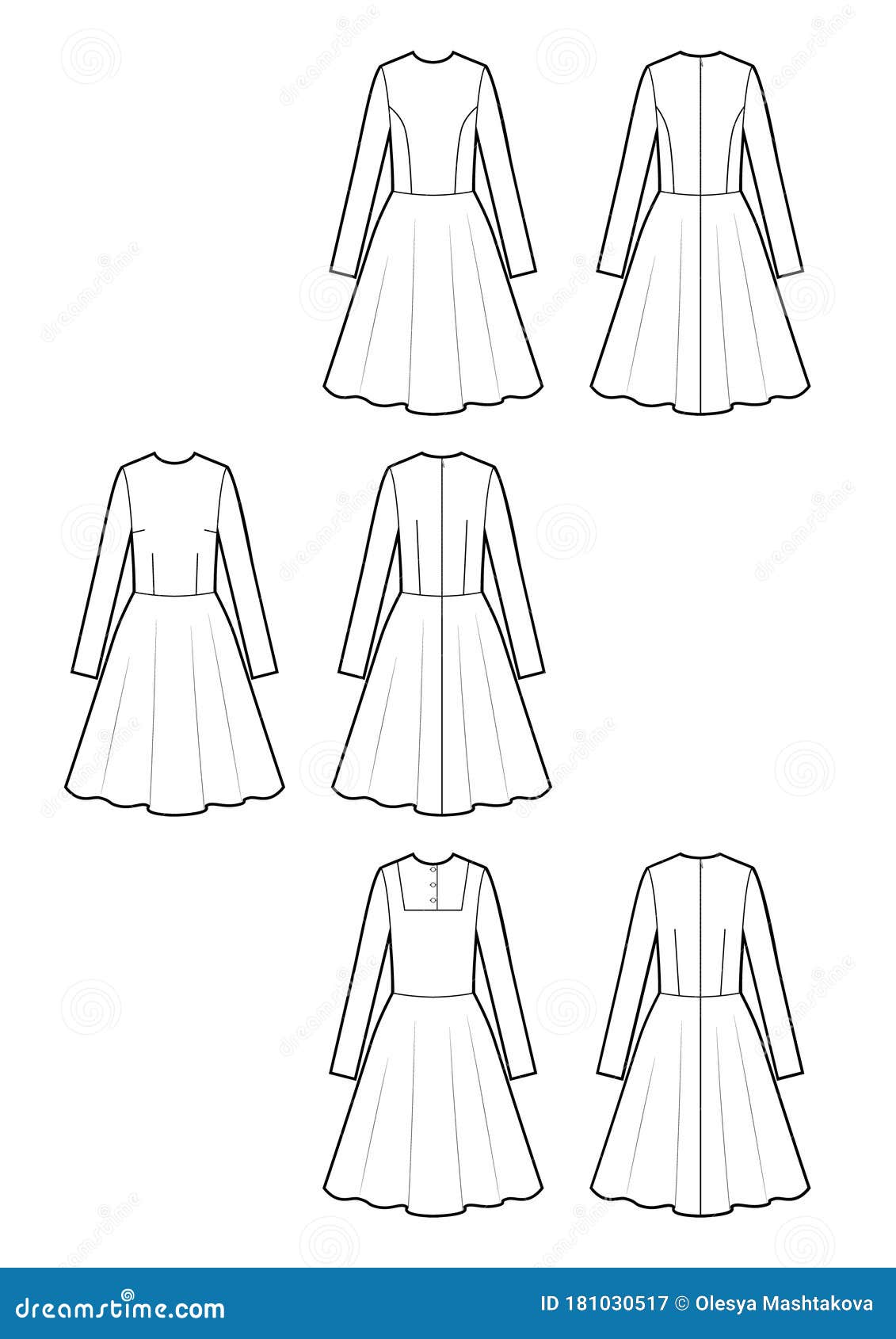 Vector Set of Dress. Front and Back Stock Illustration - Illustration ...