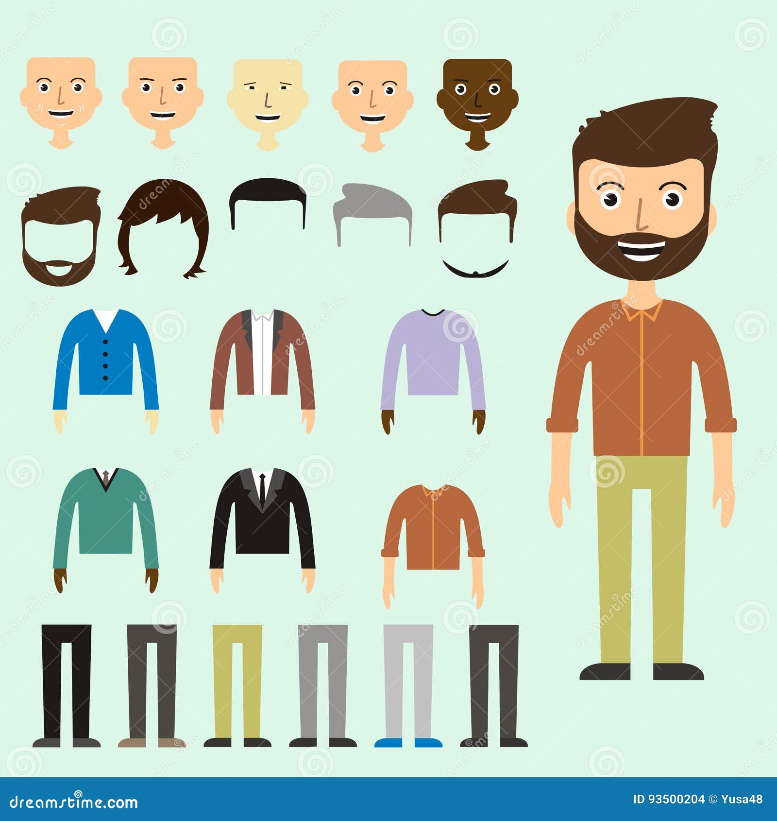 Vector Set of Dress Up Constructor with Different Men in Trendy Stock ...