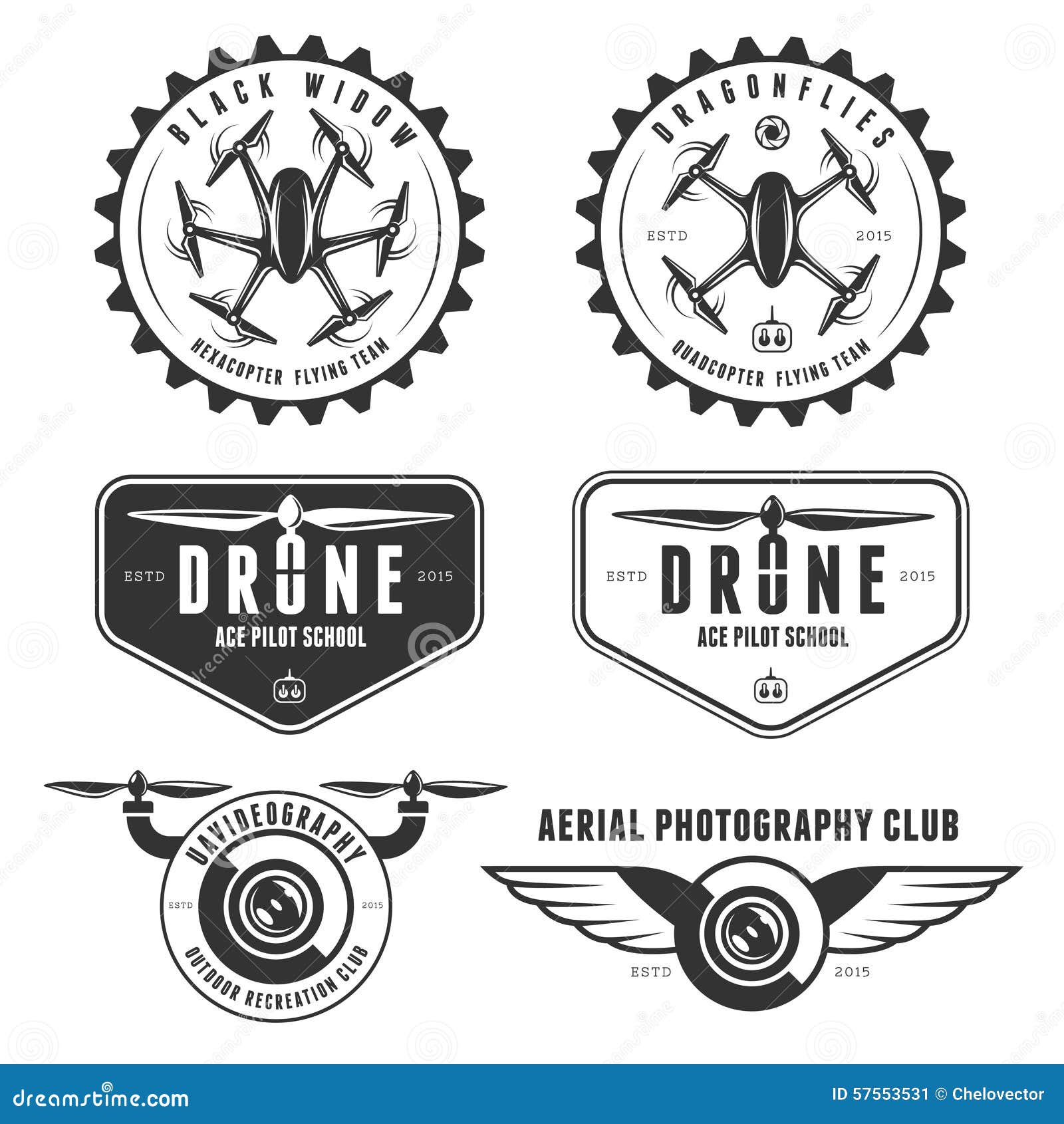 Vector Set of Drone Flying Club Labels, Badges Stock Vector ...