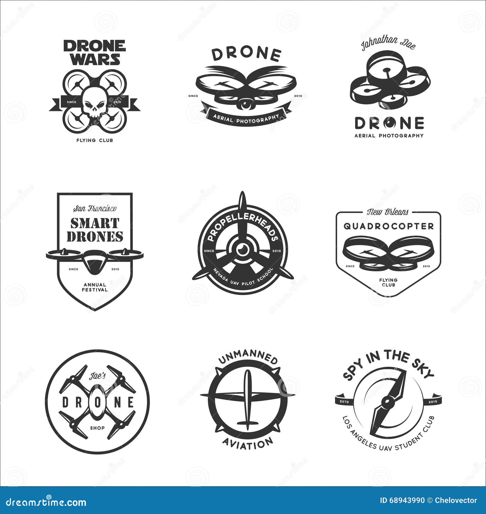 Vector Set of Drone Flying Club Labels, Badges, Design Elements. Stock ...