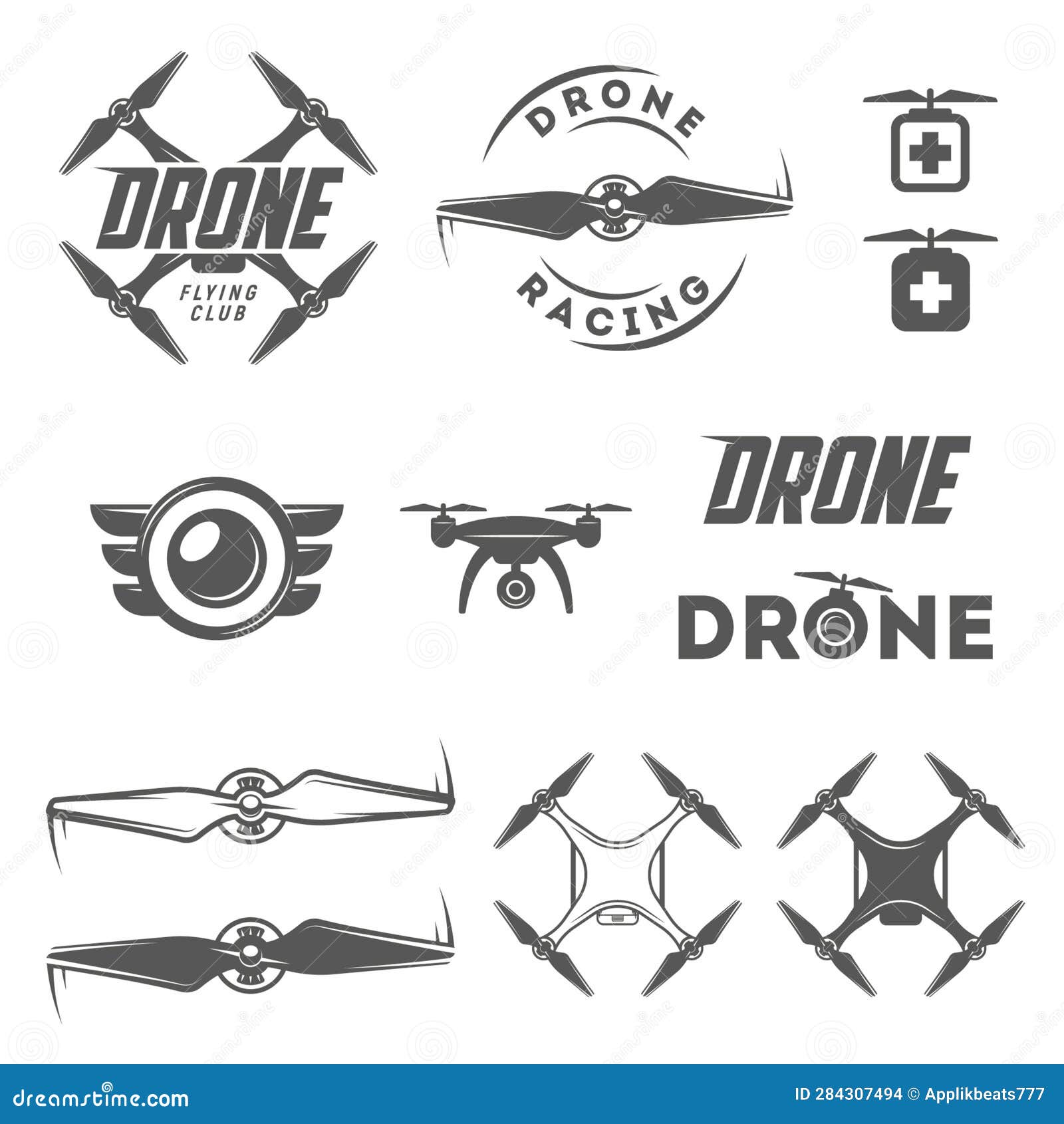 Vector Set of Drone Labels, Badges, Elements and Accessories Stock ...