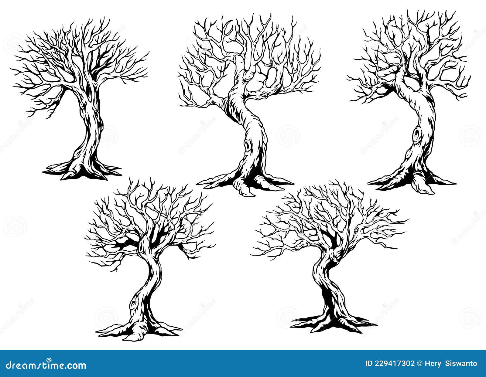 Set of Dry Tree in Hand Drawn Style Stock Vector - Illustration of ...