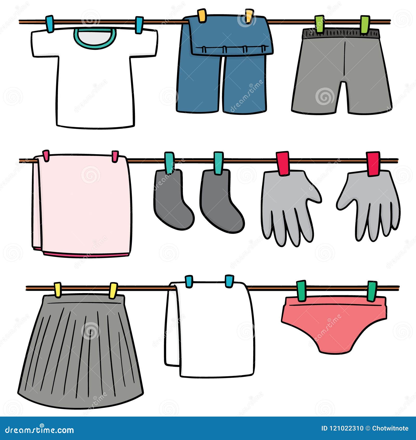 Vector Set of Drying Clothes Stock Vector - Illustration of dress ...